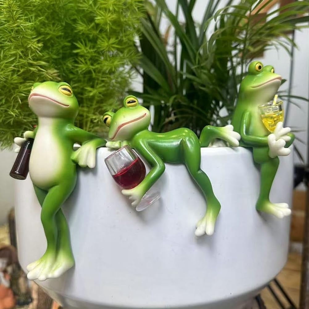 Tipsy Frog, Funny Drinking Frog Figurines Flower Pot Hugger, Resin ...