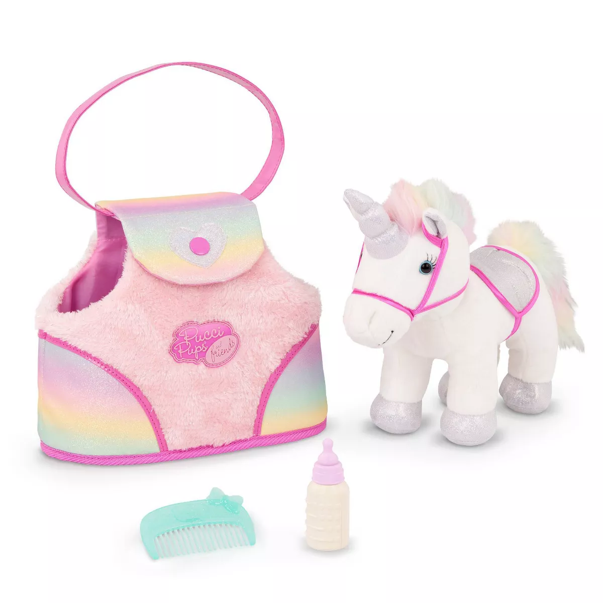 Pucci Pups 9" Plush Kids Purse Rainbow Bag & Sparkly Unicorn - Walmart.com