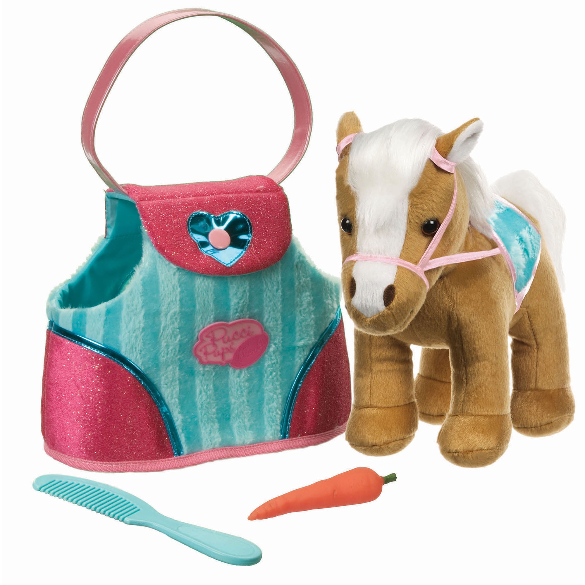 Pucci Pups Beige Pony and Blue Carrier - Walmart.com