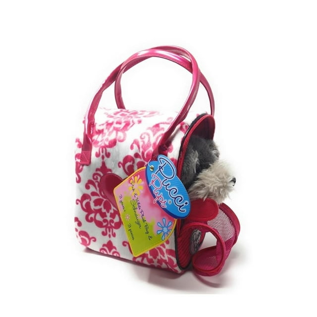 Pucci Pups Pink and White Plush Bag and Schnauzer - Walmart.com