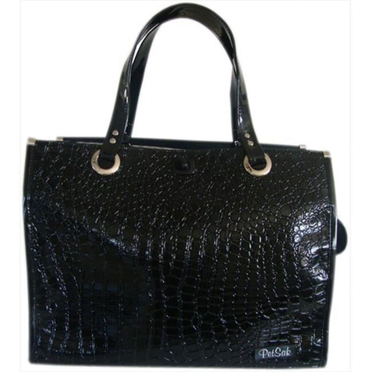 PuchiBag 10-PS-BCR Petsak Tote Black Croc Pet Bag Faux Embossed Patent ...