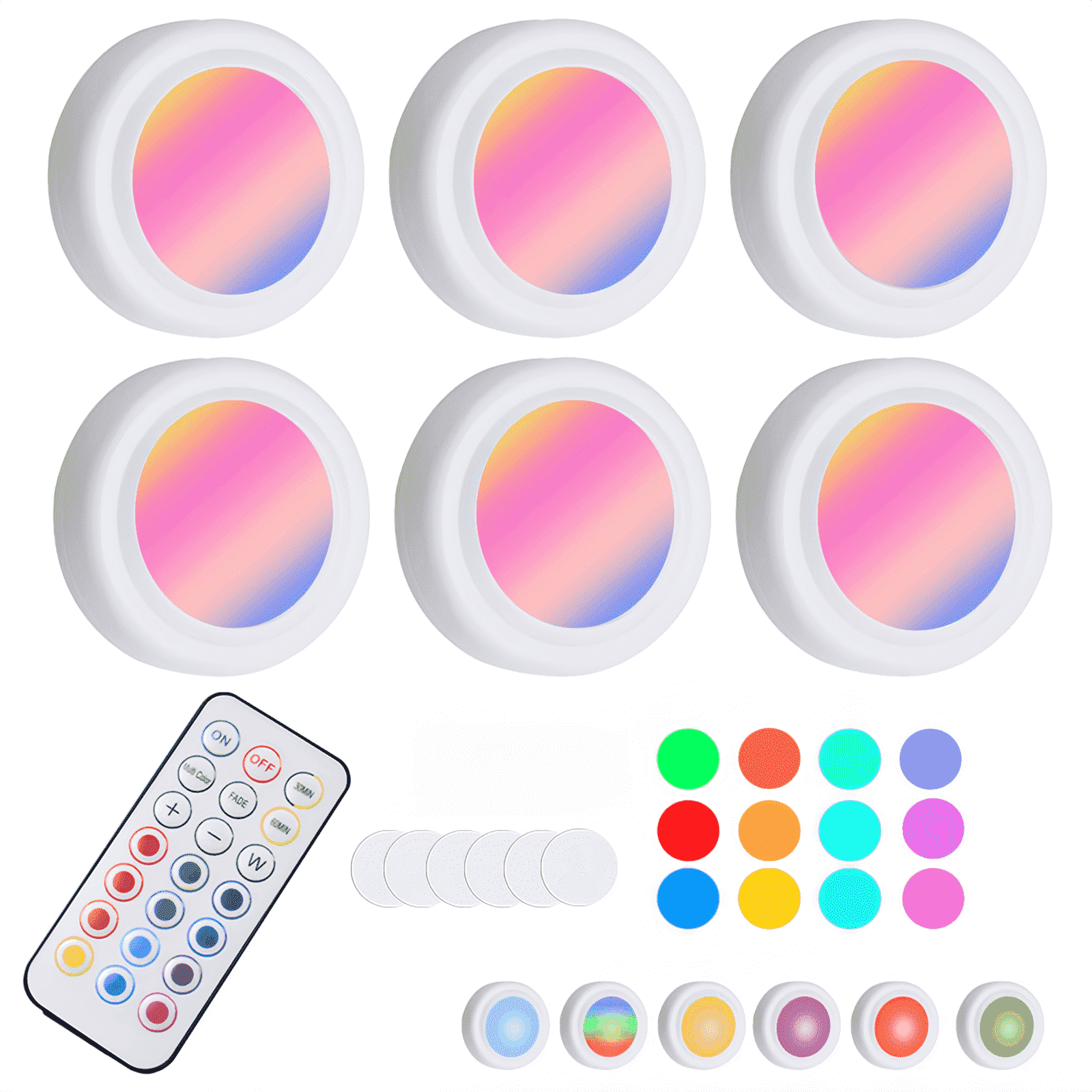 6 Pack Pastable Puck Lights,4 Dynamic Lighting 13 Colors LED Puck ...