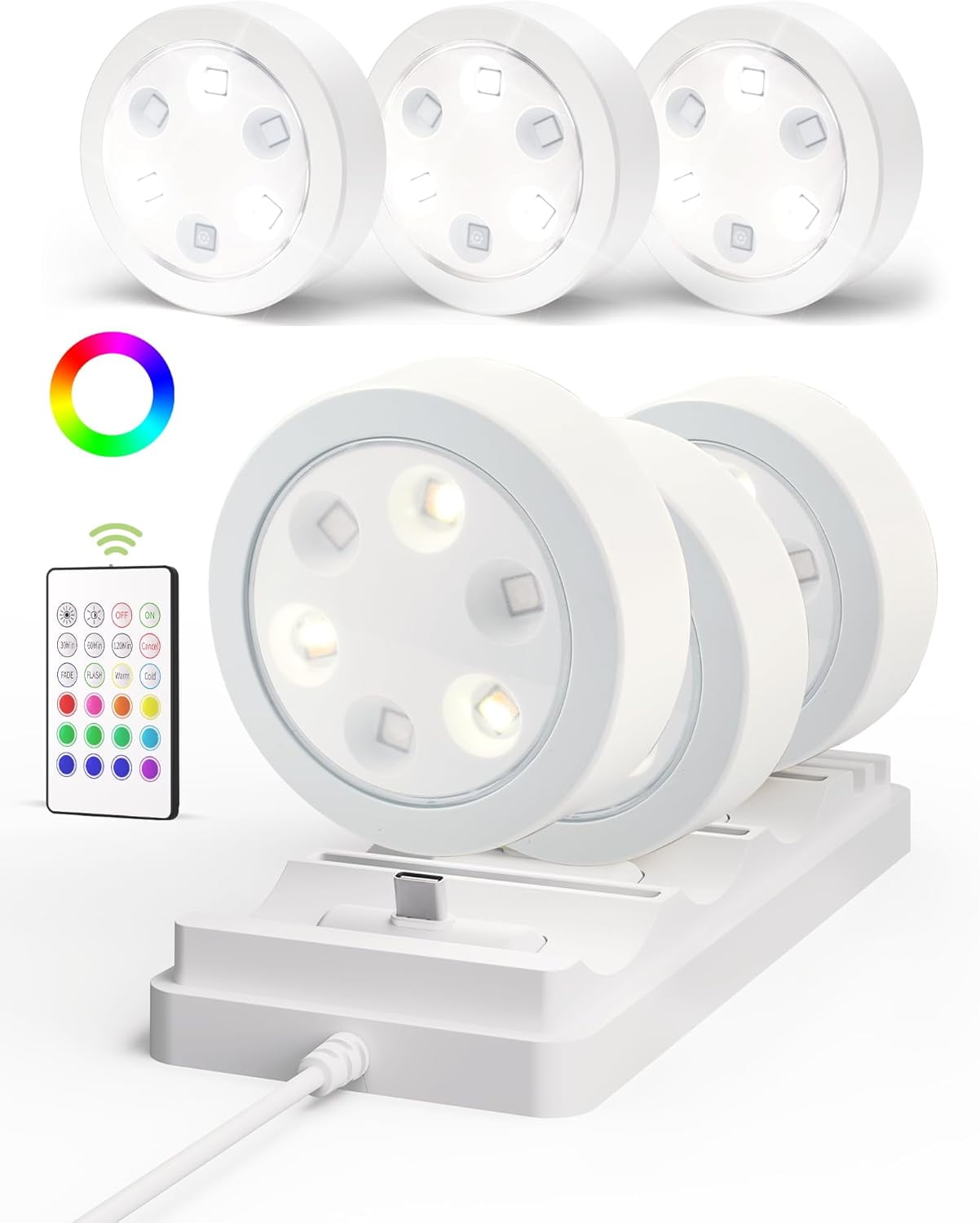 Puck Lights with Charging Station, 14 Colors RGB Under Cabinet Lighting ...