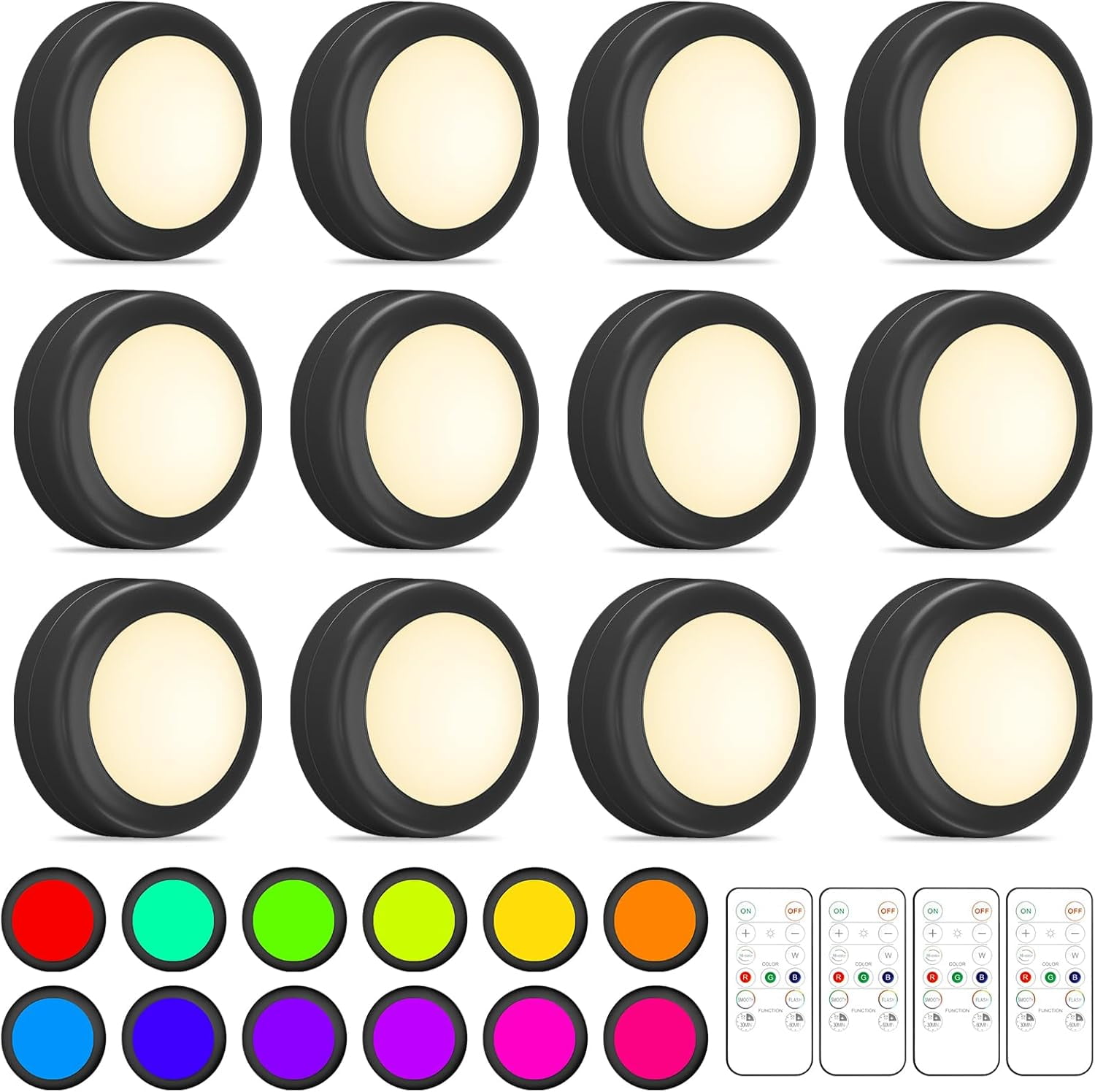 Puck Lights with Remote Control, 16 Color Changeable Under Cabinet ...