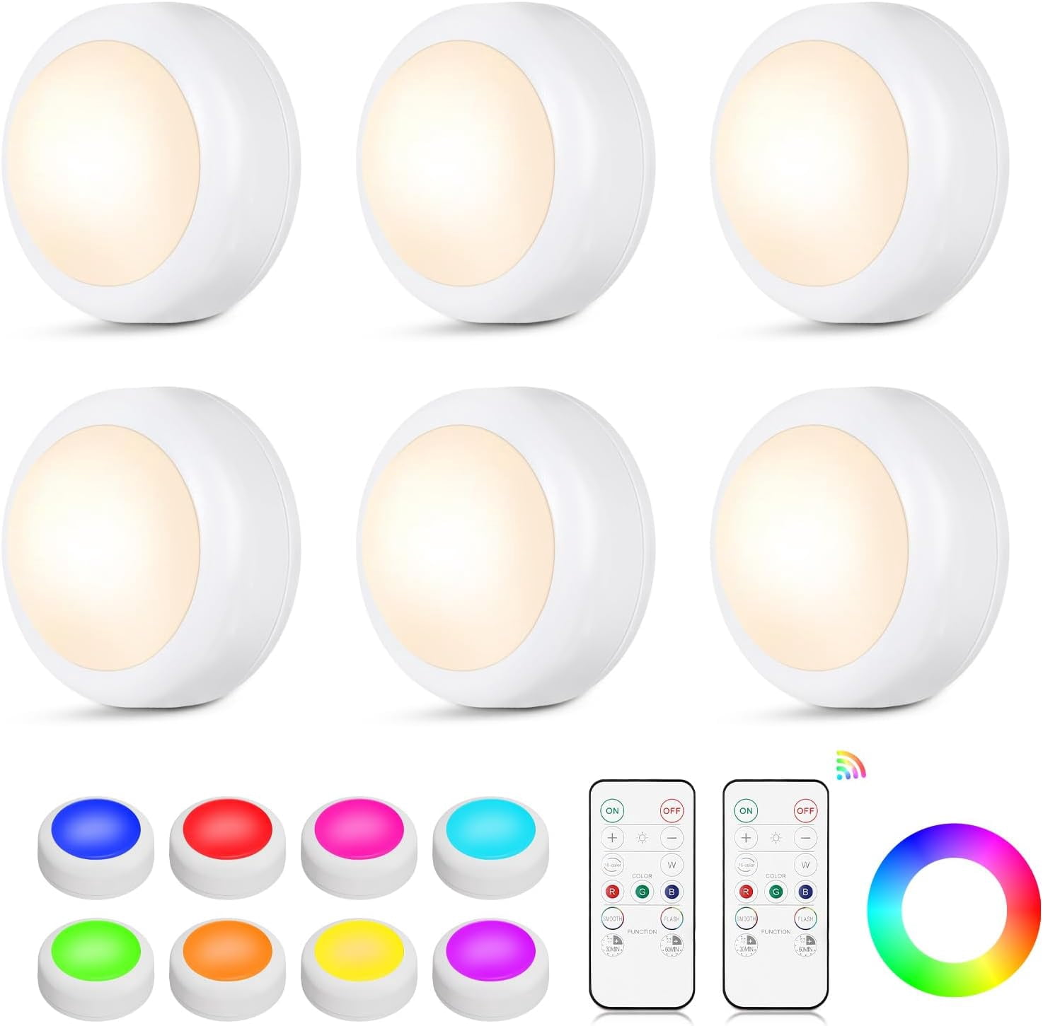 Puck Lights with Remote Control, 16 Color Changing Under Cabinet ...