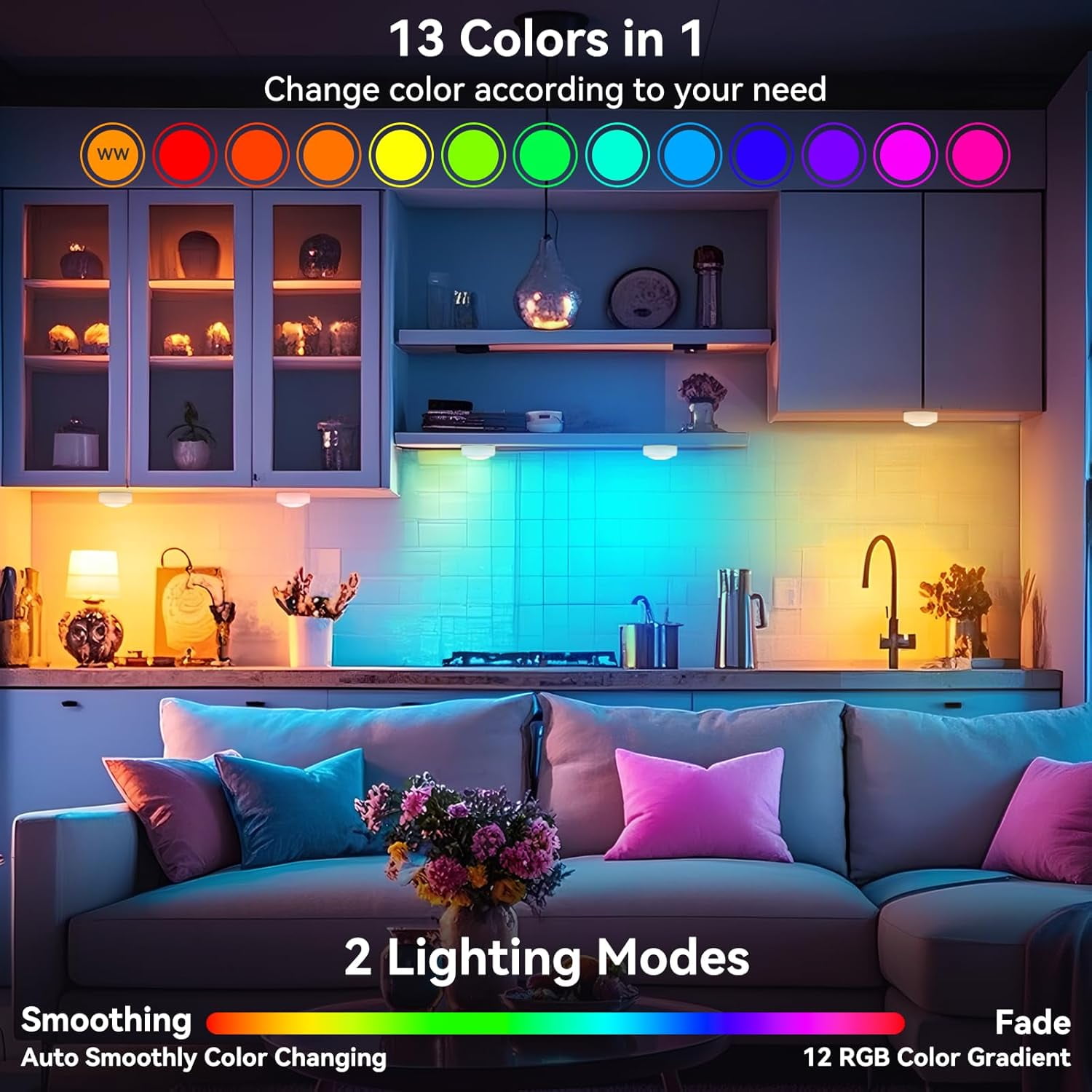 Puck Lights with Remote Control, AA Battery Operated Light, 13 Color ...