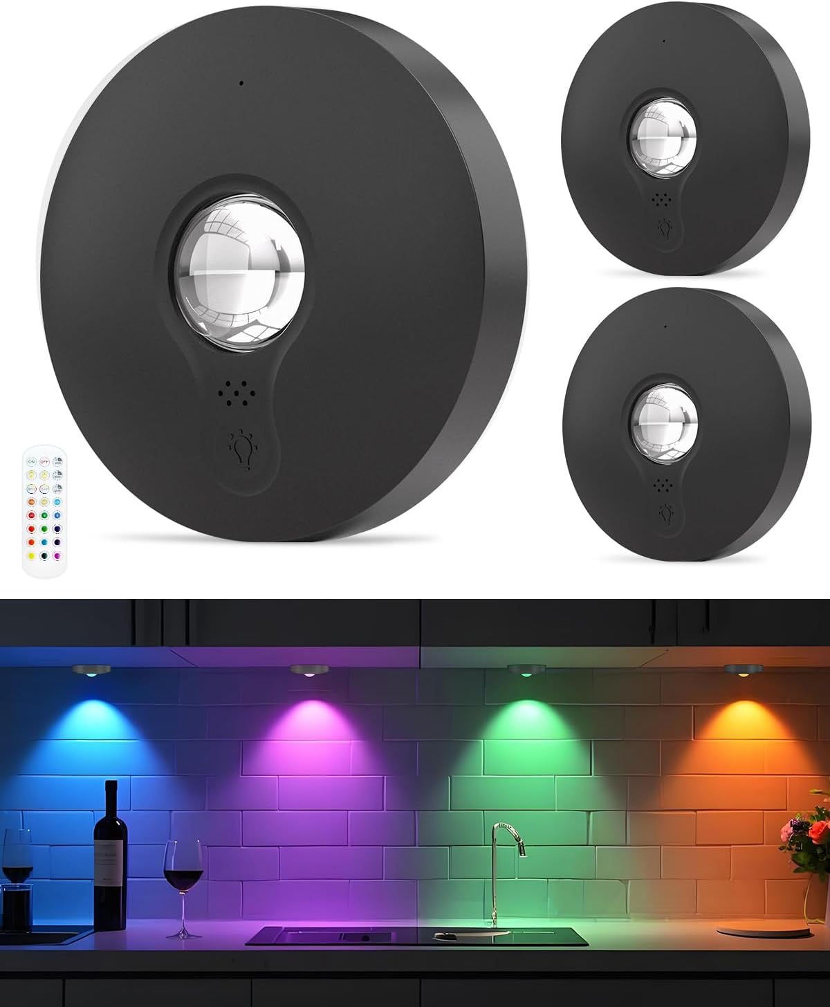 Puck Lights with Remote Control, 1500mAh Operated Push Lights, Dimmable ...