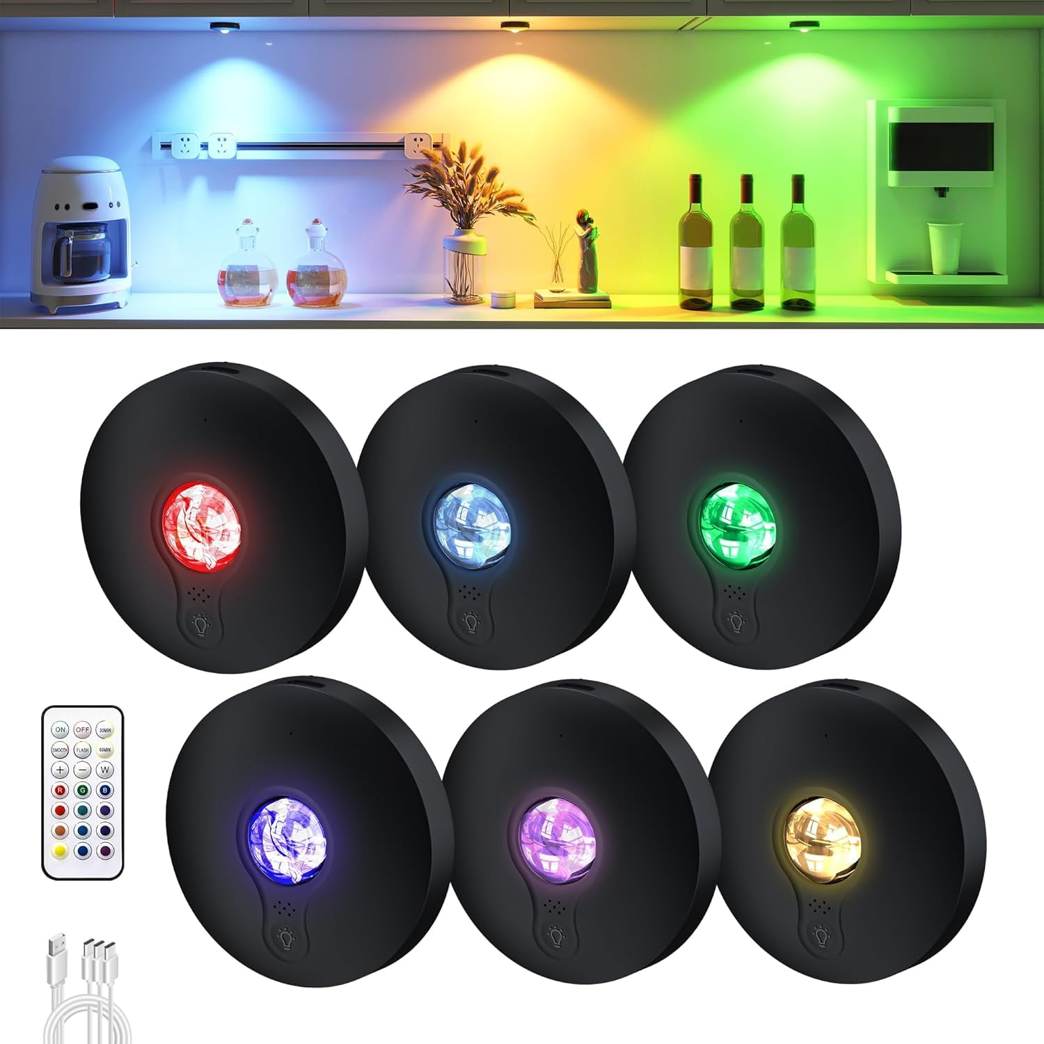 Puck Lights with Remote Control,2000mAh High Capacity Operated Cabinet ...