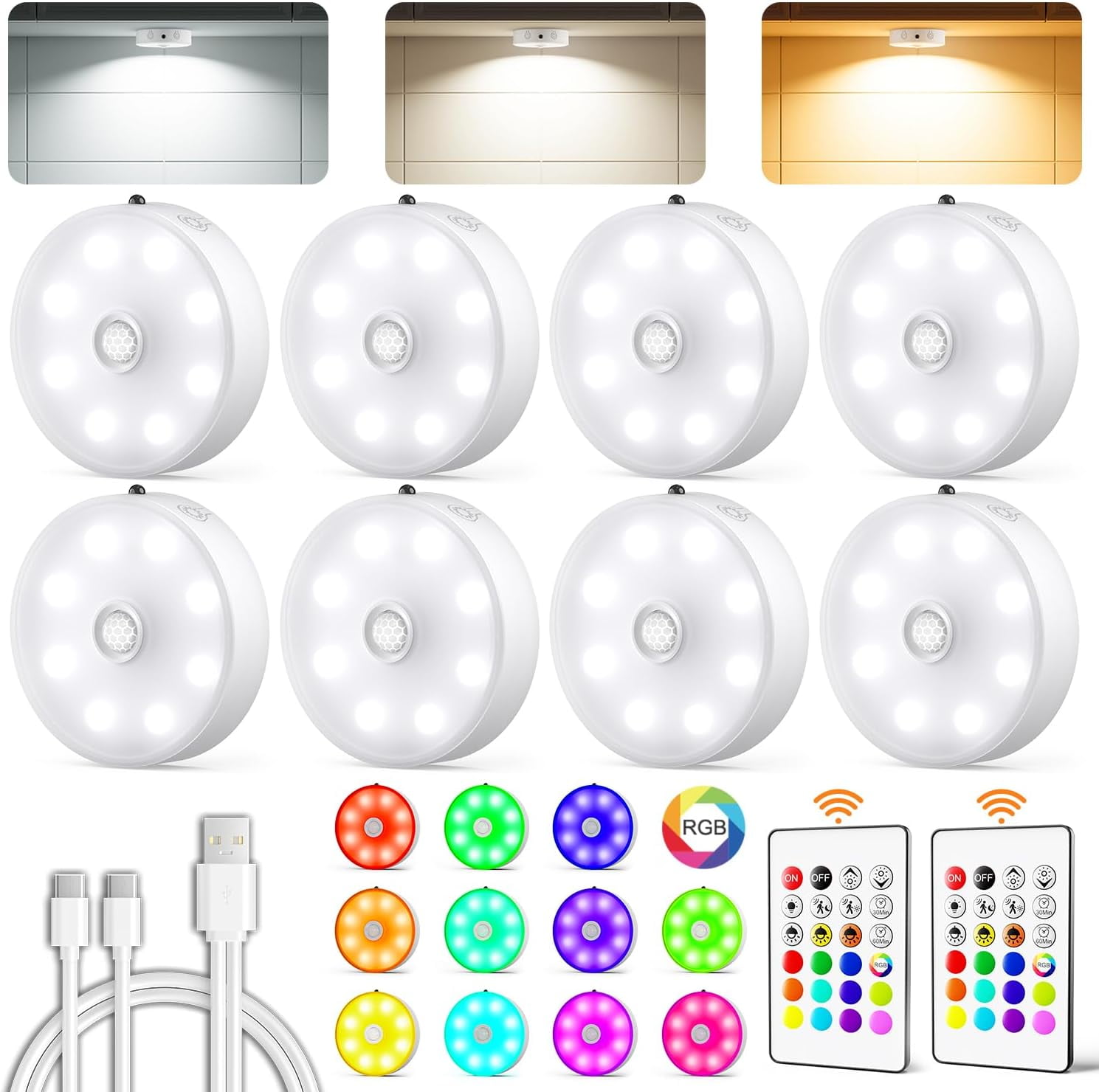 Puck XIULINs with Remote Control, RechargXIULINble Under Cabinet ...