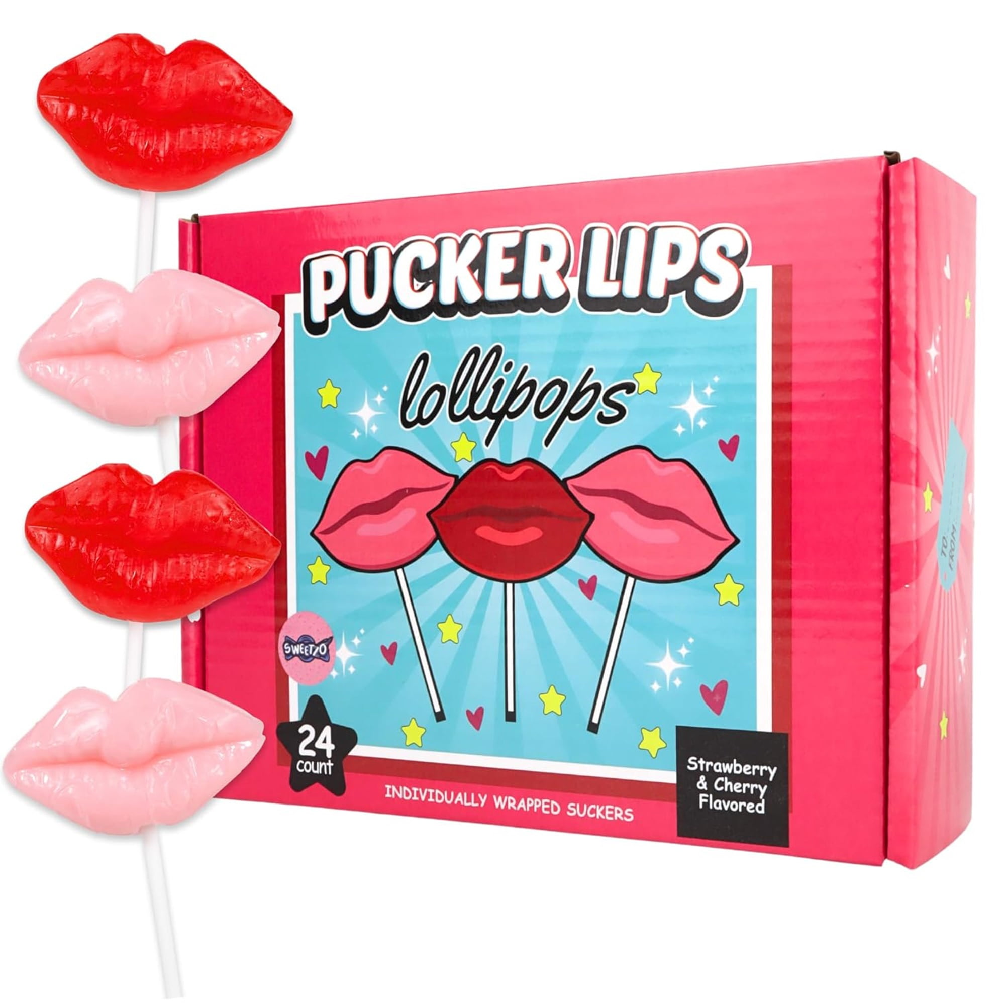 Pucker Lips Lollipops, Valentines Day Party Candy, 24 Count, 14.7 Ounce ...