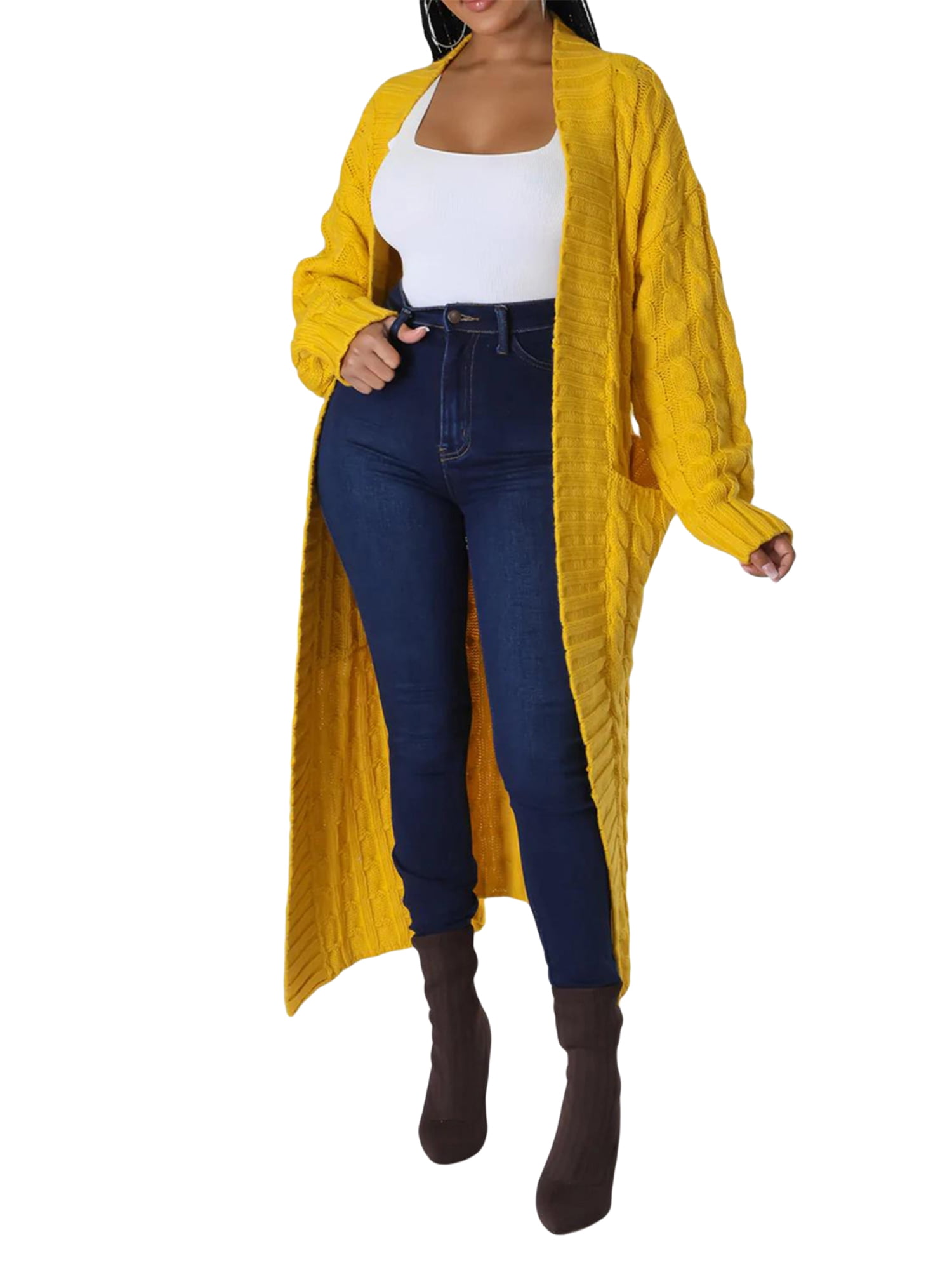 Pudcoco Women's Open Oversized Cardigan Coat, Warm Thick Knitted Long ...