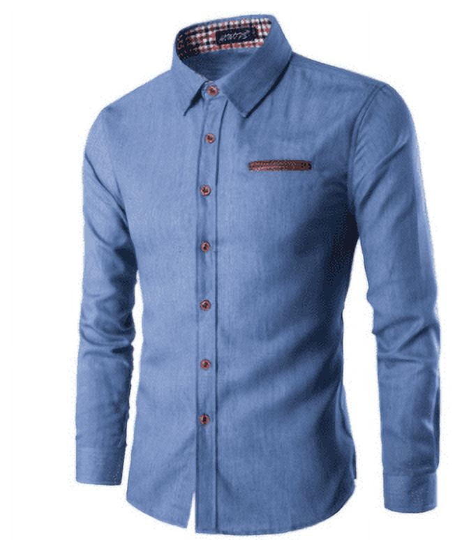 Pudcoco Men Denim Shirt Long Sleeve Casual Slim Fit Button Down Shirts ...