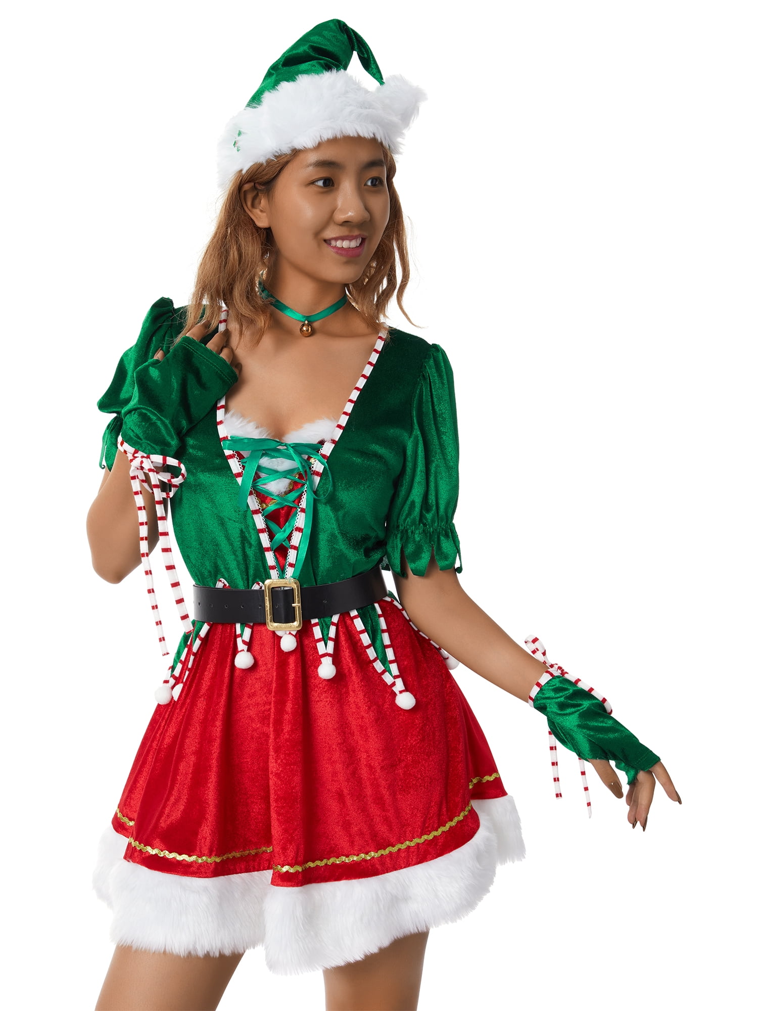 Pudcoco Men Women Christmas Costume Full Set,Christmas Elf Santa Claus ...