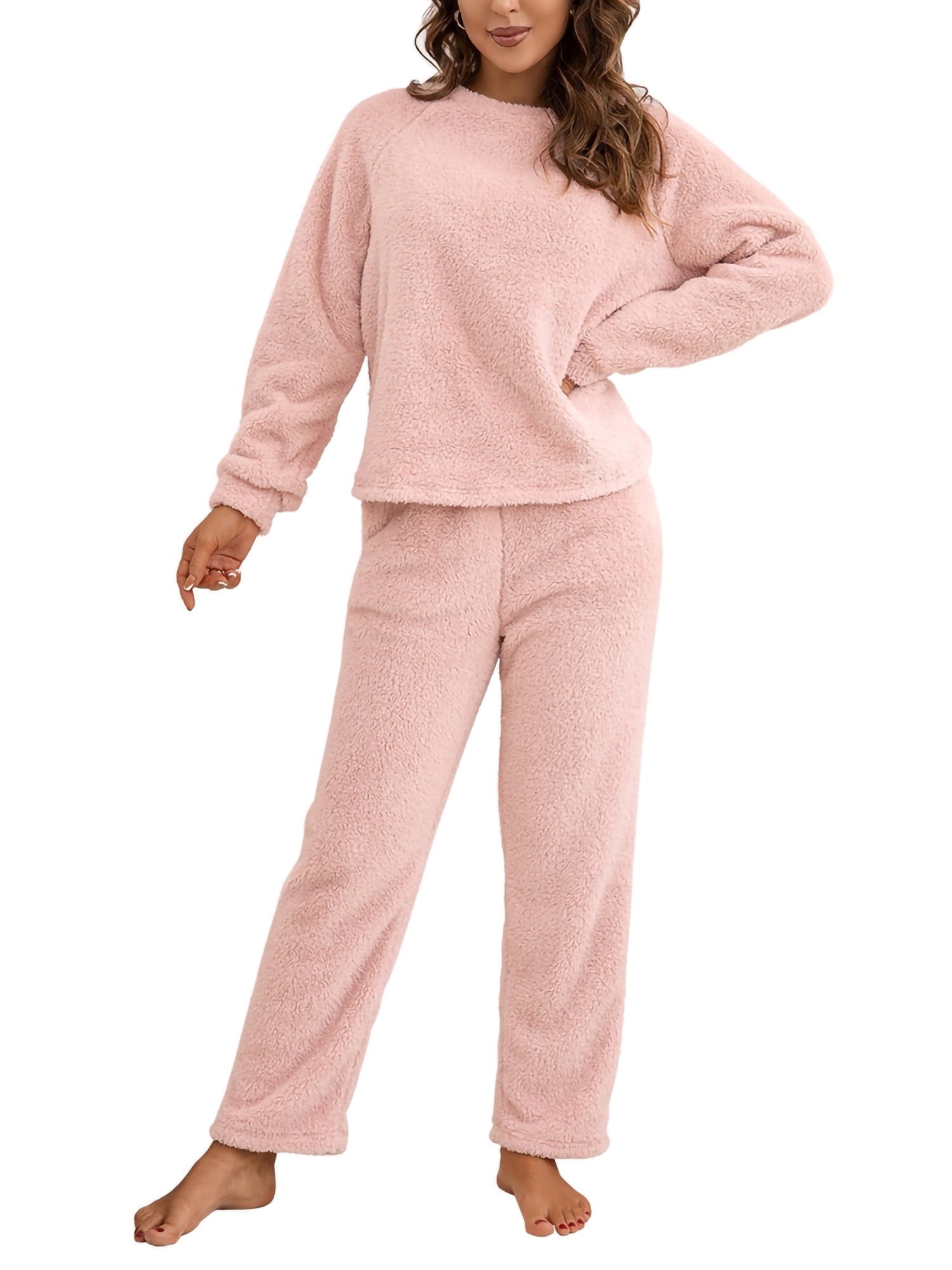 Pudcoco Women Fluffy Pajamas Set Fleece Pullover Pants Winter Loose ...
