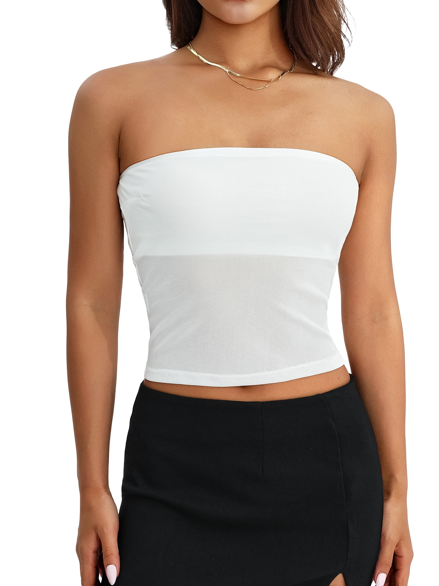 Pudcoco Women Strapless Tube Top Y2k Bandeau Crop Top Sleeveless Corset
