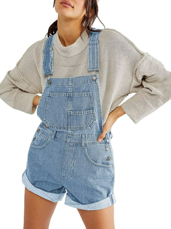 Pink Queen Women's Ziggy Denim Shortalls, Adjustable Straps, Relaxed ...
