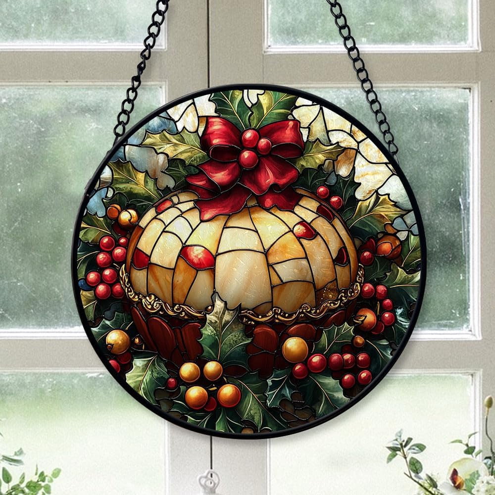 Pudding Stained Glass Suncatcher Ornament, Pudding Christmas, Pudding ...