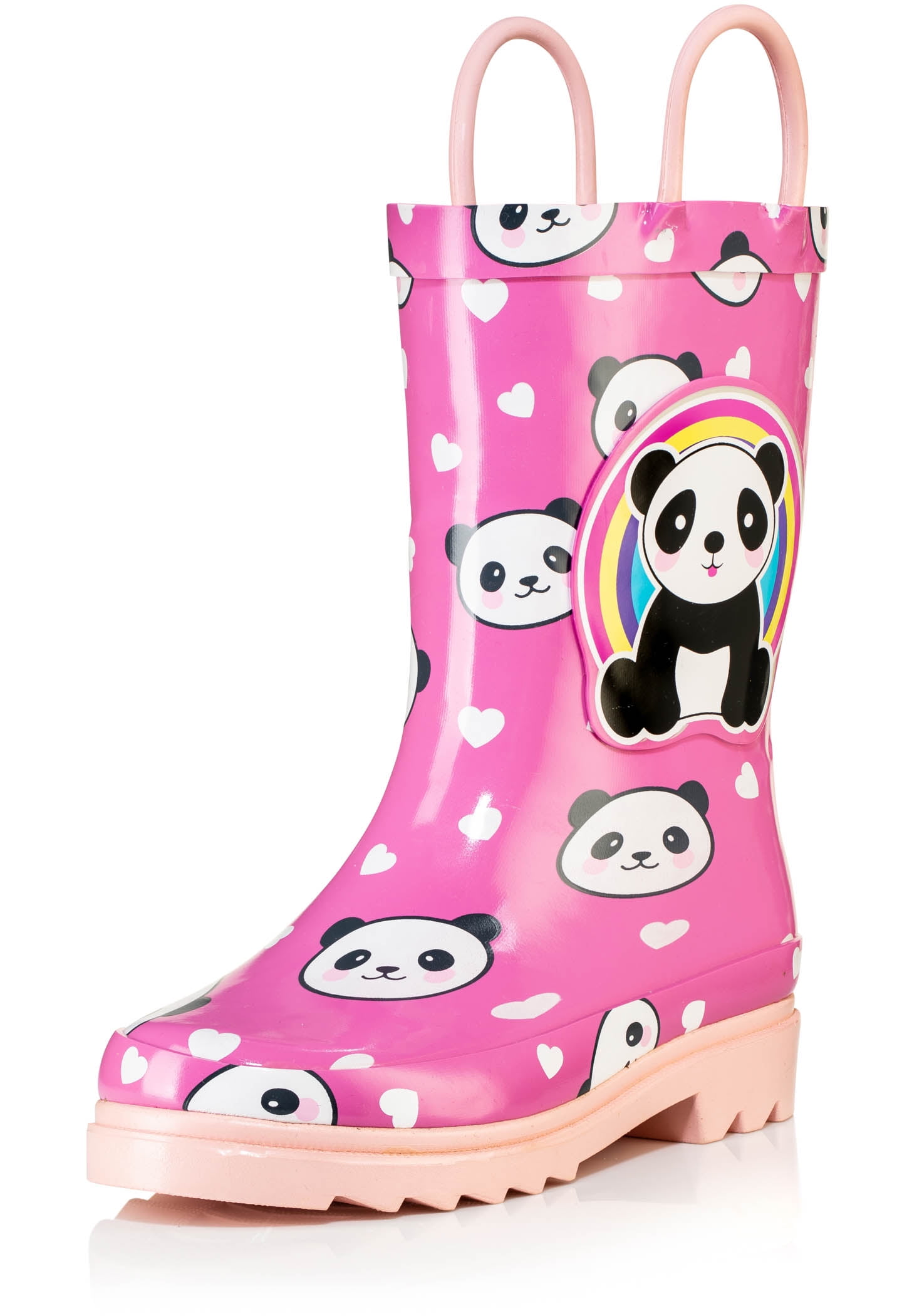 Puddle Play Waterproof Pink Panda Rubber Rain Boots Easy-On Handles ...