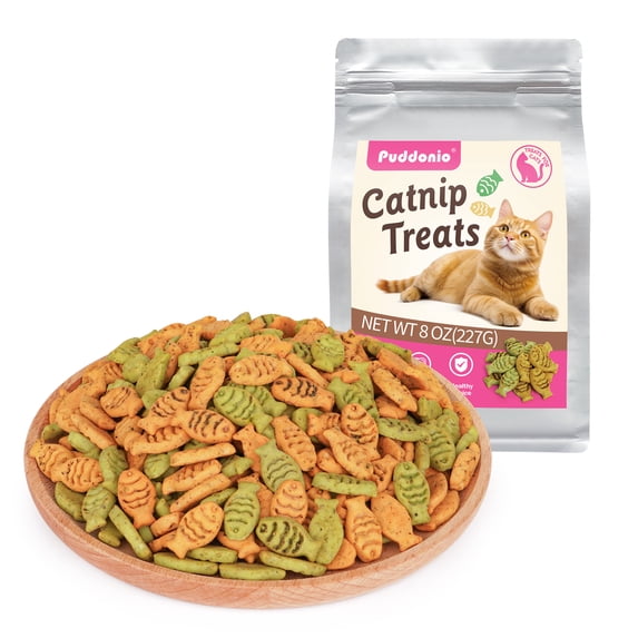 Puddonio Catnip Cat Treats, Chicken Salmon Flavor, Crunchy Fish Shape ...