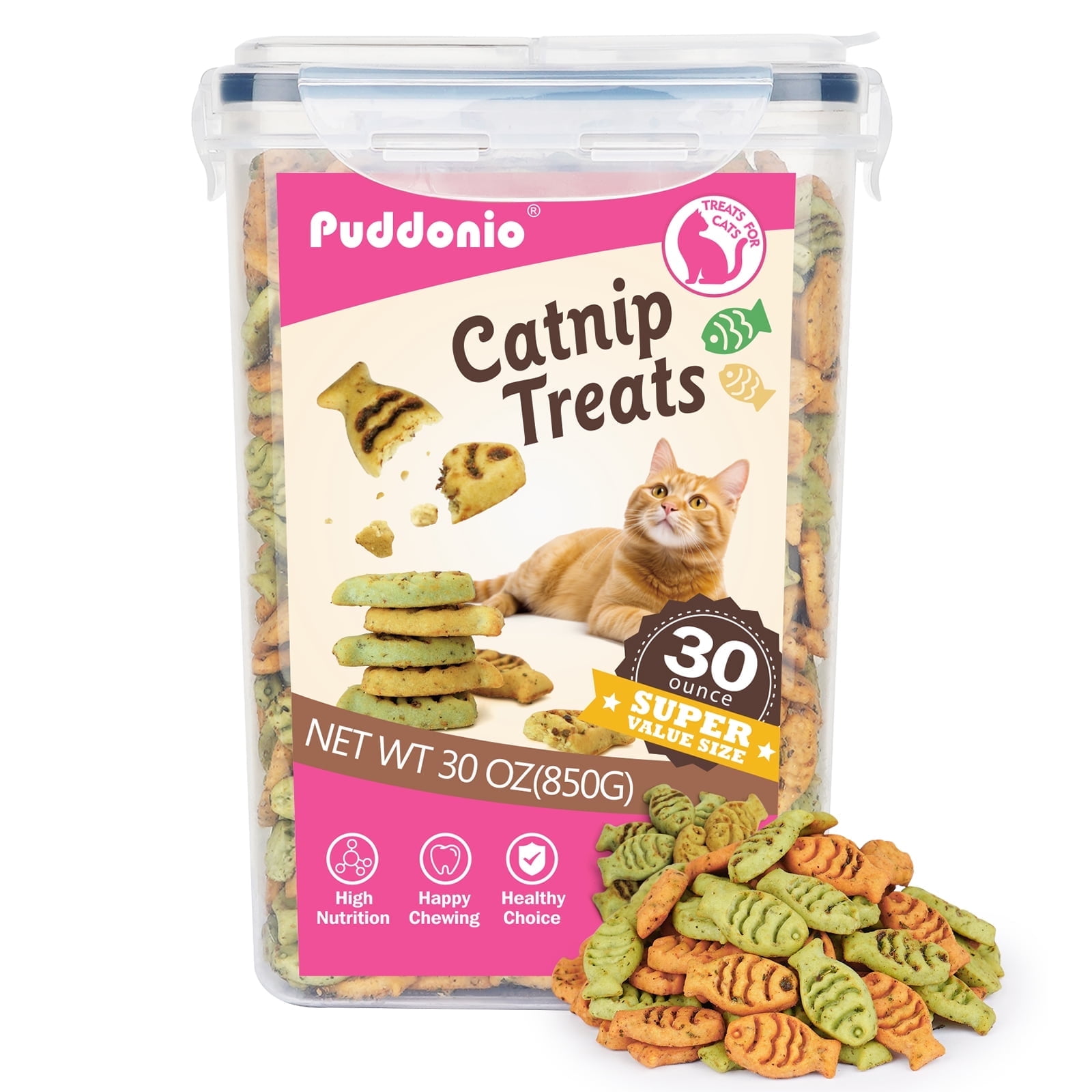 Puddonio Catnip Biscuit Chicken & Salmon Flavor Cat Treats, 30 oz ...