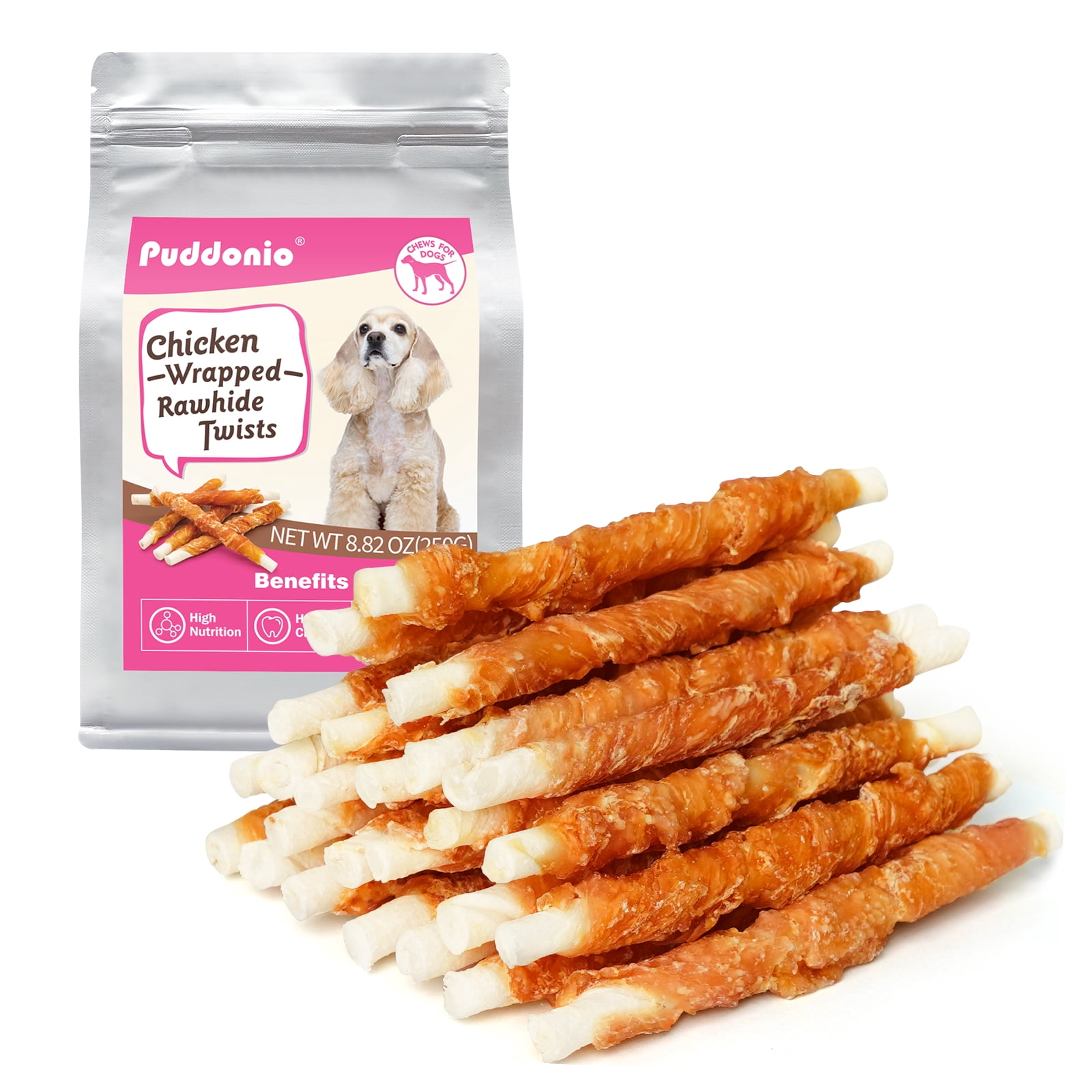 Puddonio Dog Treats, 5-Inch Chicken Wrapped Rawhide Sticks, Teeth ...