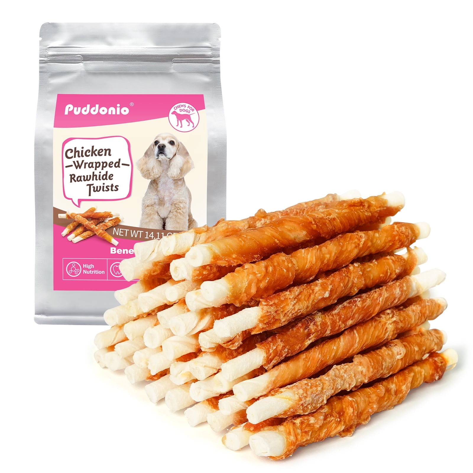 Puddonio 5 Inch Chicken Wrapped Rawhide Doggie Sticks, Dental Health ...