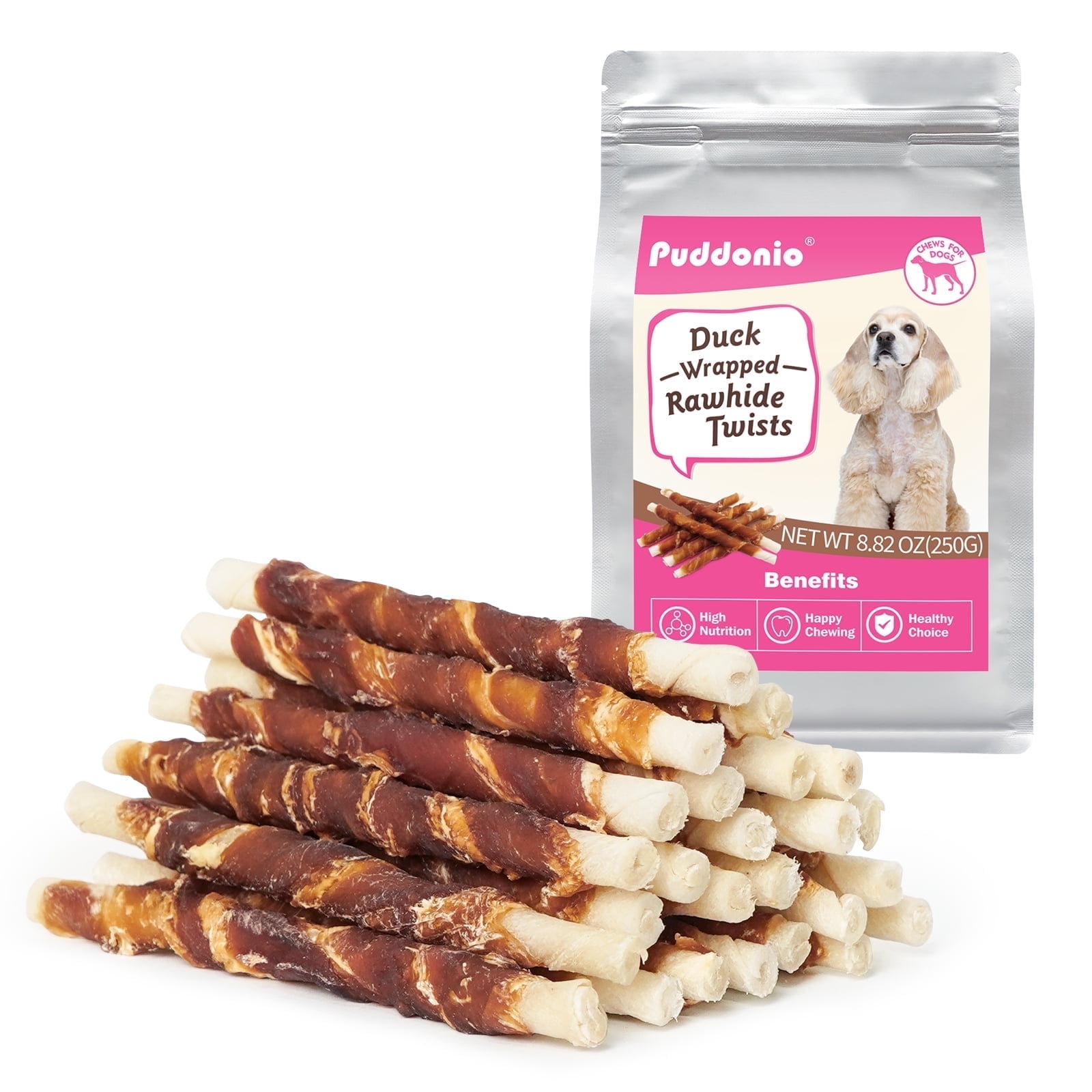 Puddonio Duck Jerky with Rawhide Sticks Dog Treats, 10 oz (25 ct ...