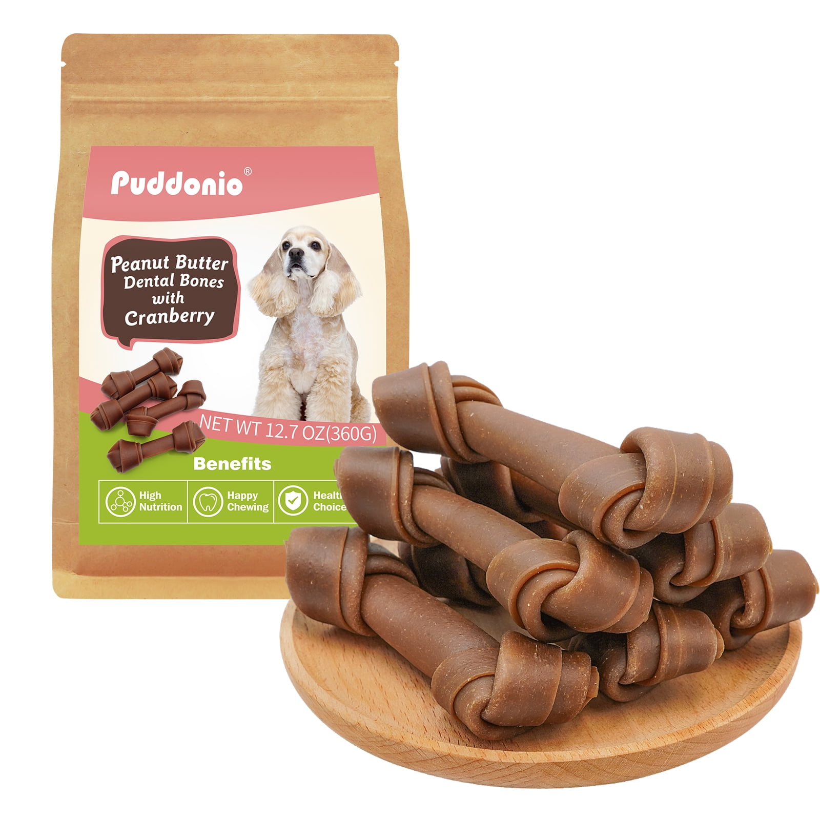 Puddonio Dog Treats, 5 Inch Peanut Butter Dog Bones, Healthy Rawhide Free Long Lasting Chews for ...