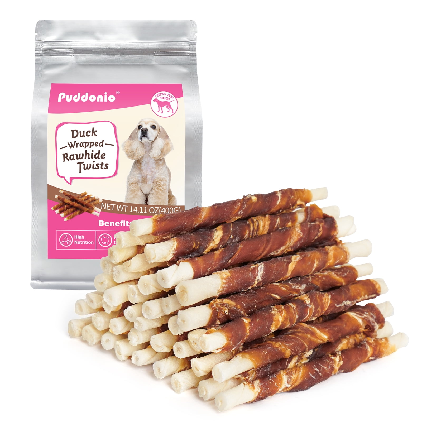 Puddonio 5 inch Duck Wrapped Rawhide Sticks, Dental Health Chew Snacks ...