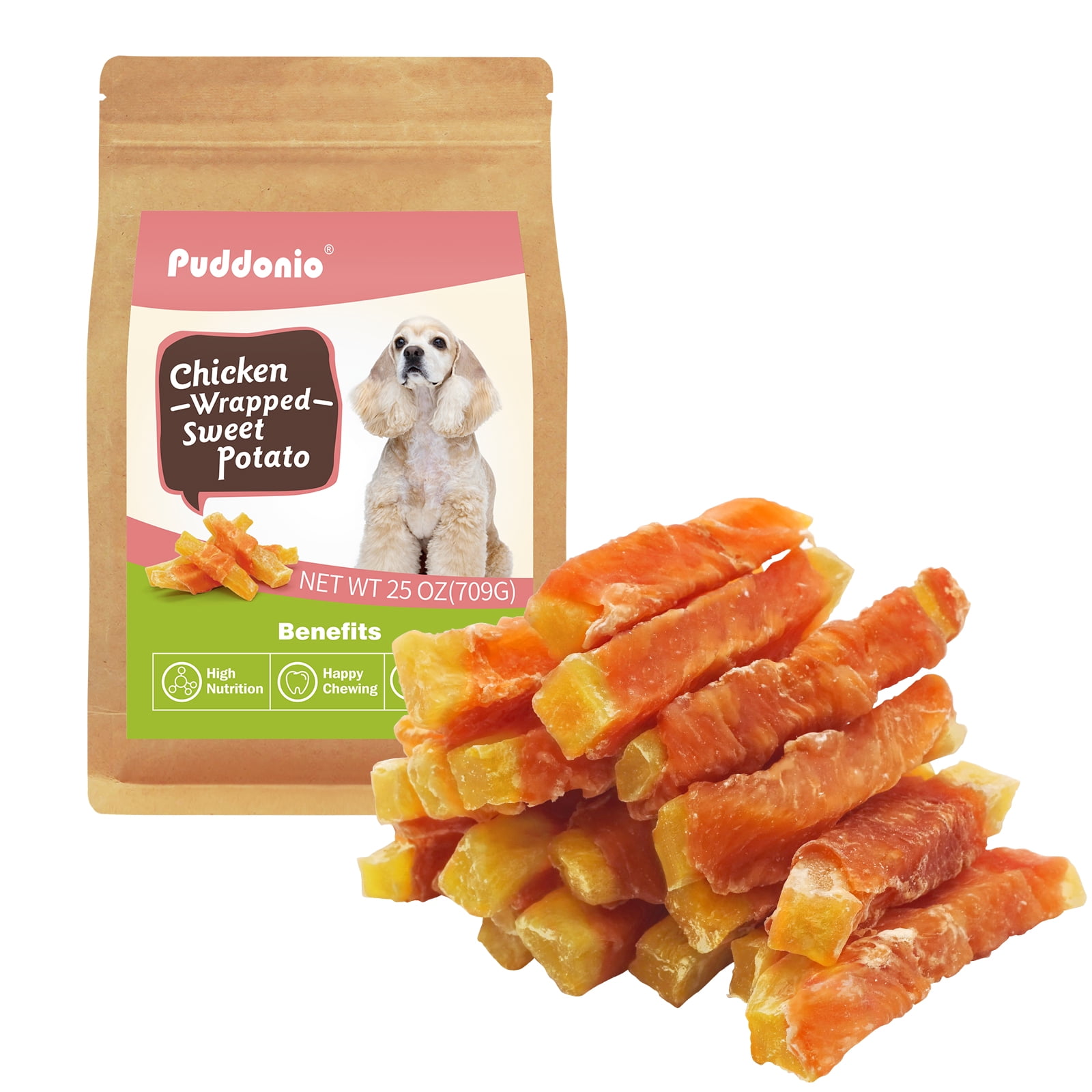 Puddonio Chicken Wrapped Sweet Potato Jerky Treats, Soft Training ...
