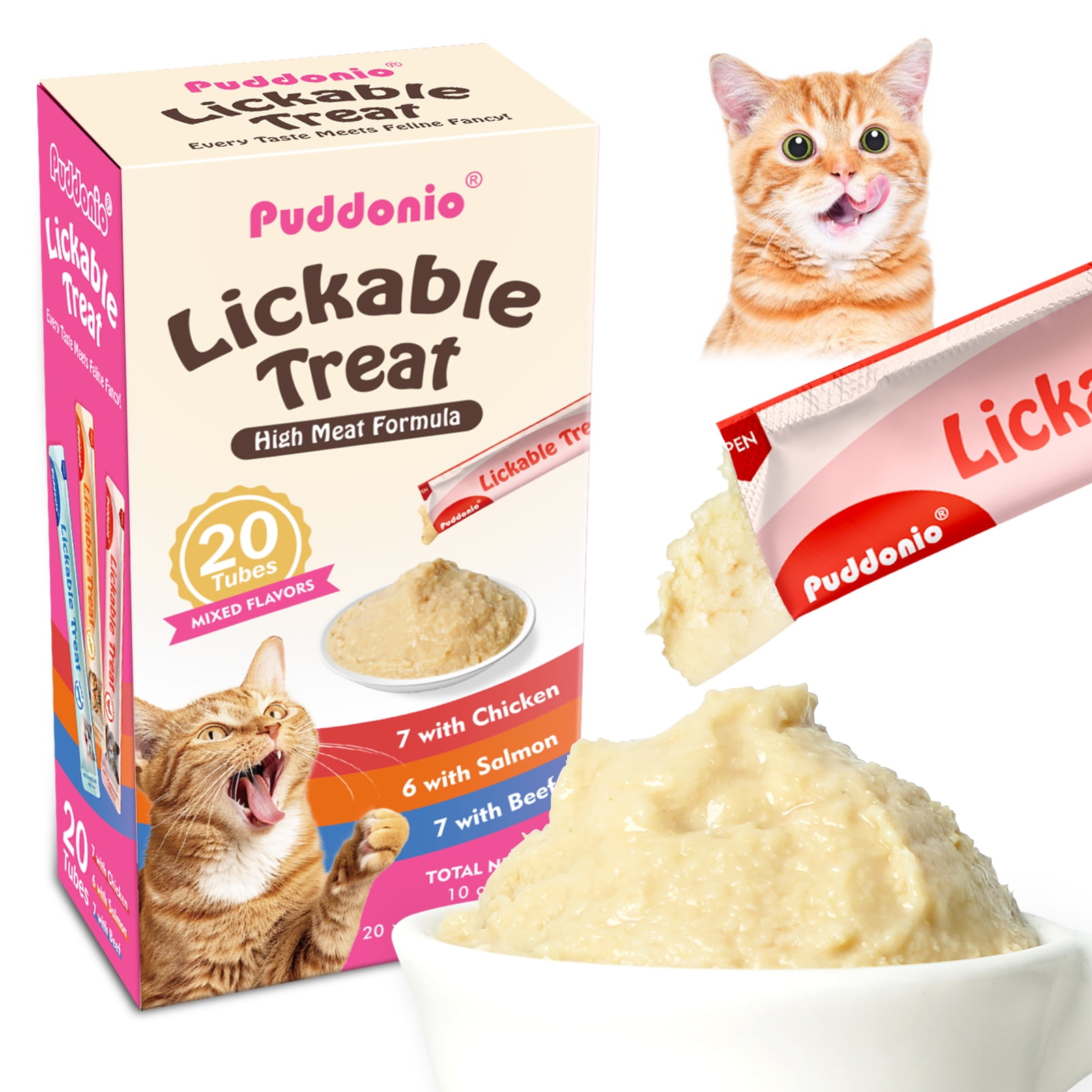 Puddonio High-Meat Lickable Cat Treats, Grain & Gum Free, No Additives ...