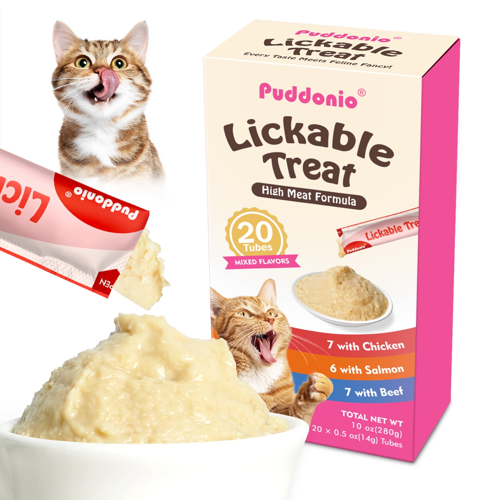 Puddonio Natural High-Meat Lickable Cat Treats in 0.5oz Tubes Pack of ...