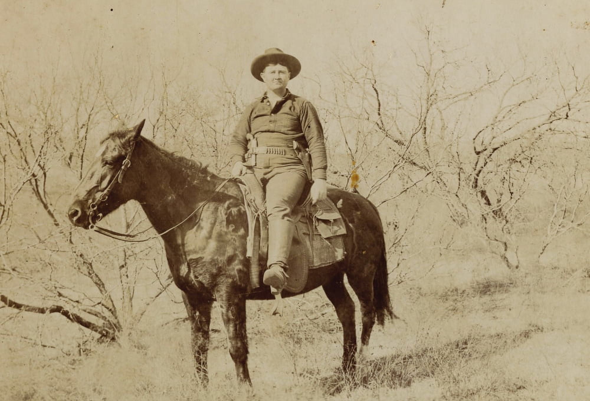 Pudgy Cowpoke On Horse. Pudgy Cowboy Sits Atop His Shaggy Horse ...