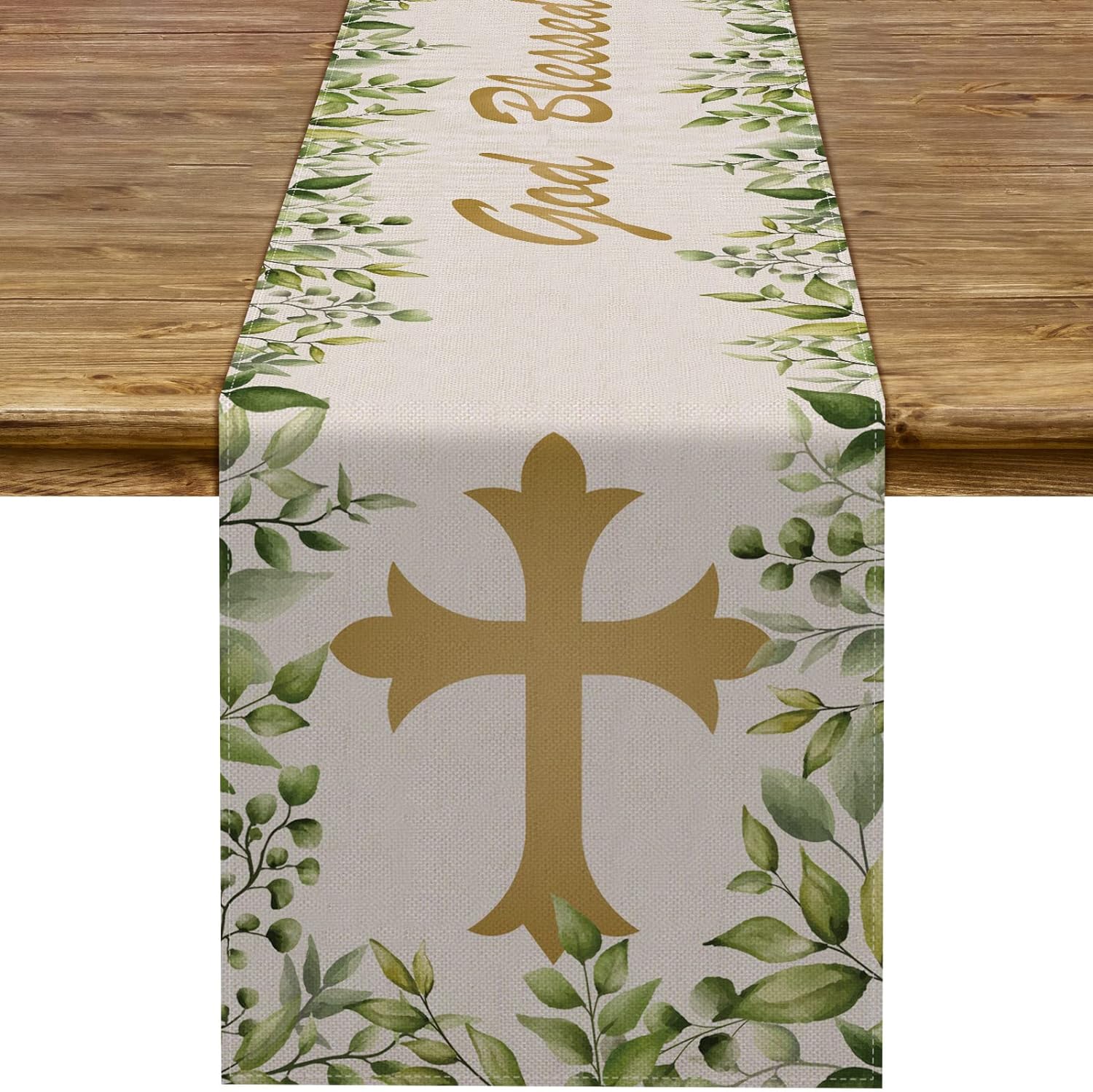 Pudodo Baptism Table Runner God Blessed First Communion Christian Cross ...