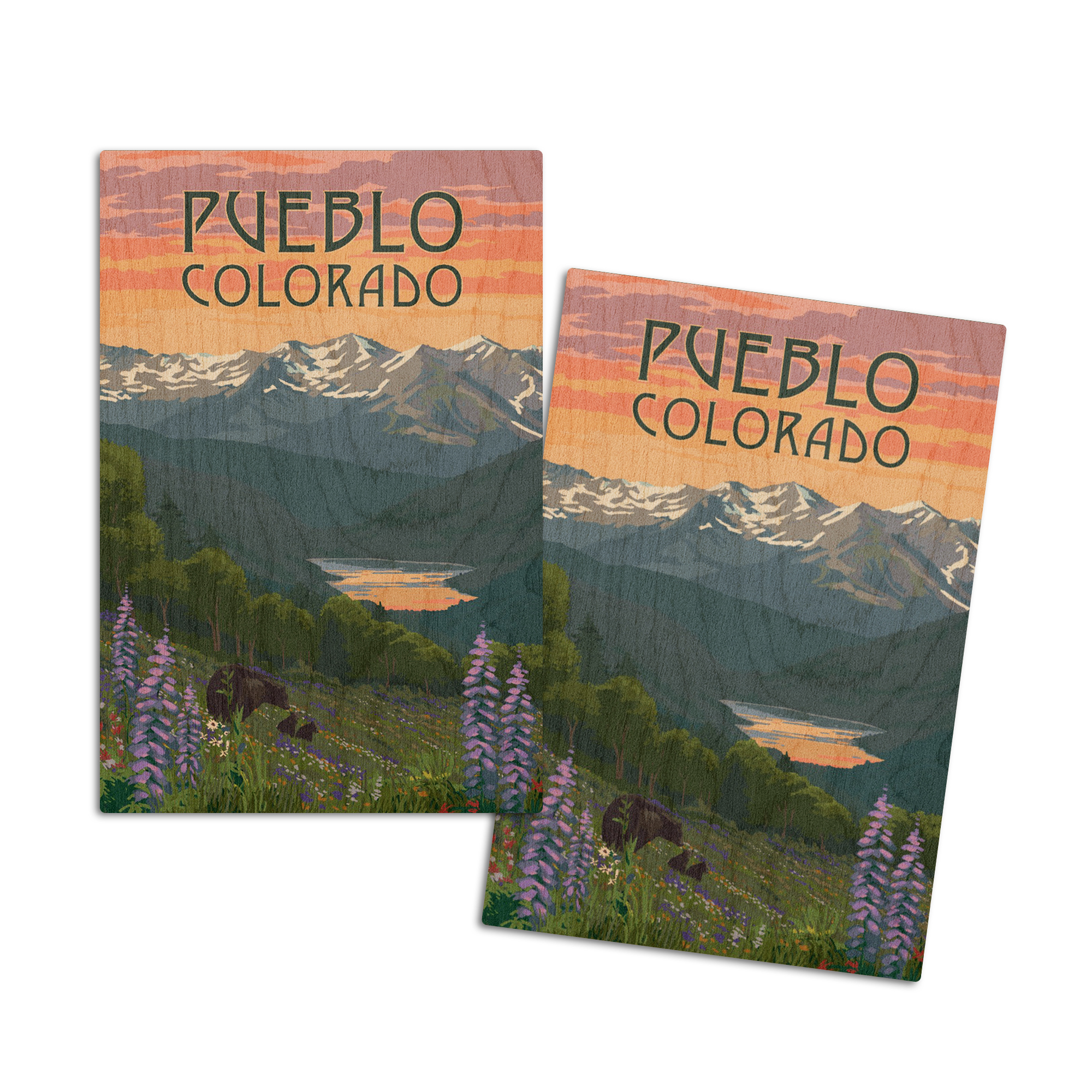 Pueblo, Colorado, Bear and Spring Flowers (4x6 Birch Wood Postcards, 2 ...