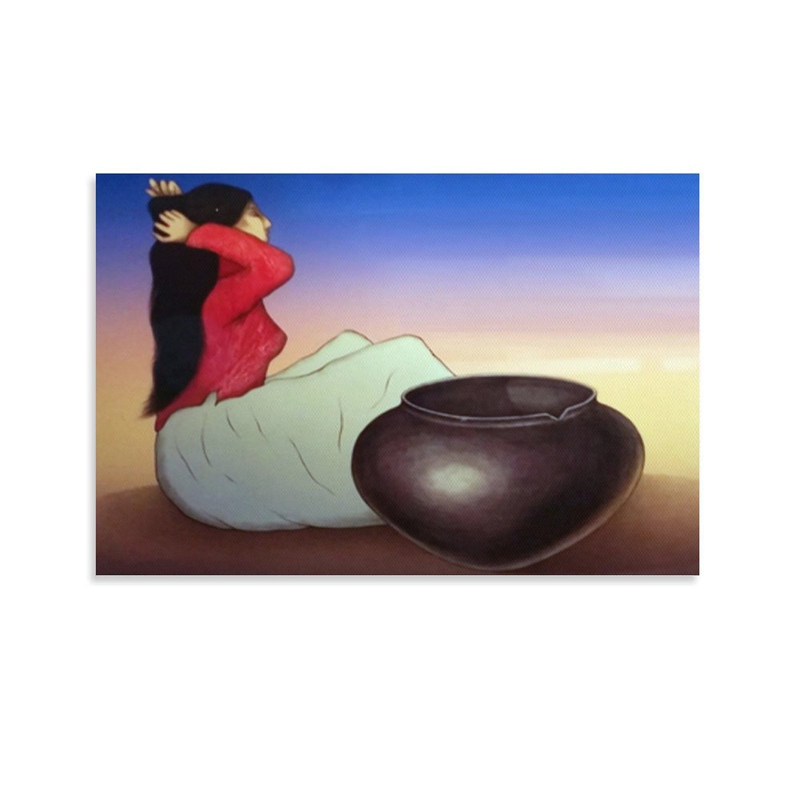 Pueblo Jar 1986 Native American Woman Seated in Profile by R.C. Gorman ...
