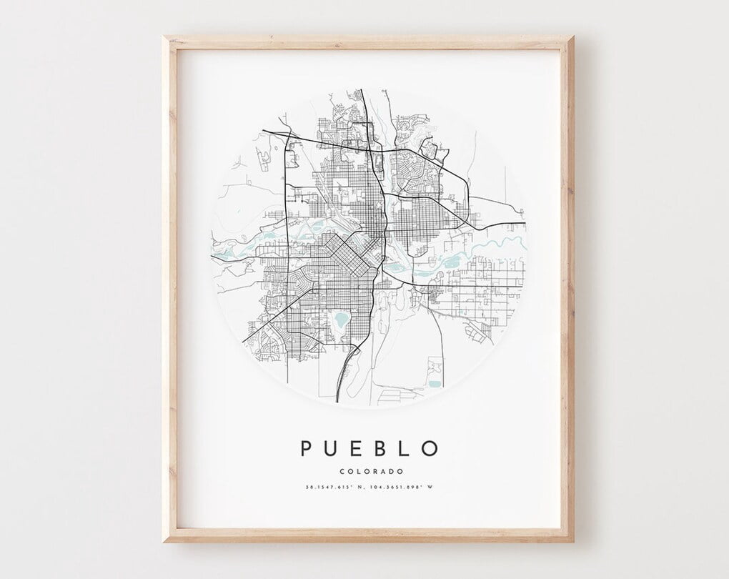 Pueblo Map Print, Pueblo Map Poster City Wall Art, Co Road Map ...