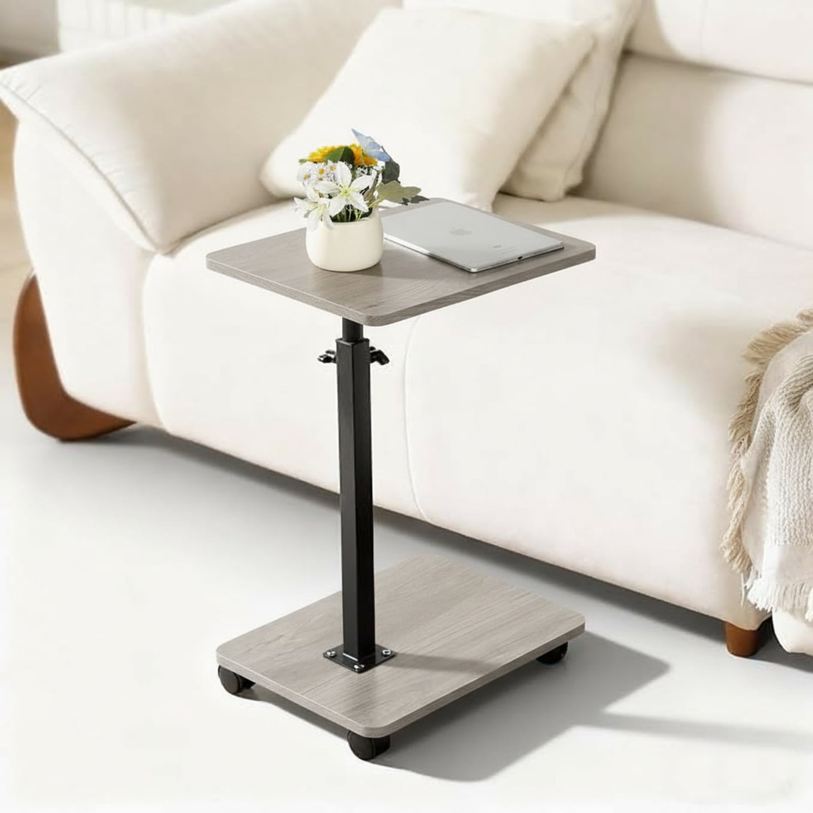 Puedo Adjustable C Shaped Side Table With Wheels, C Table End Table ...