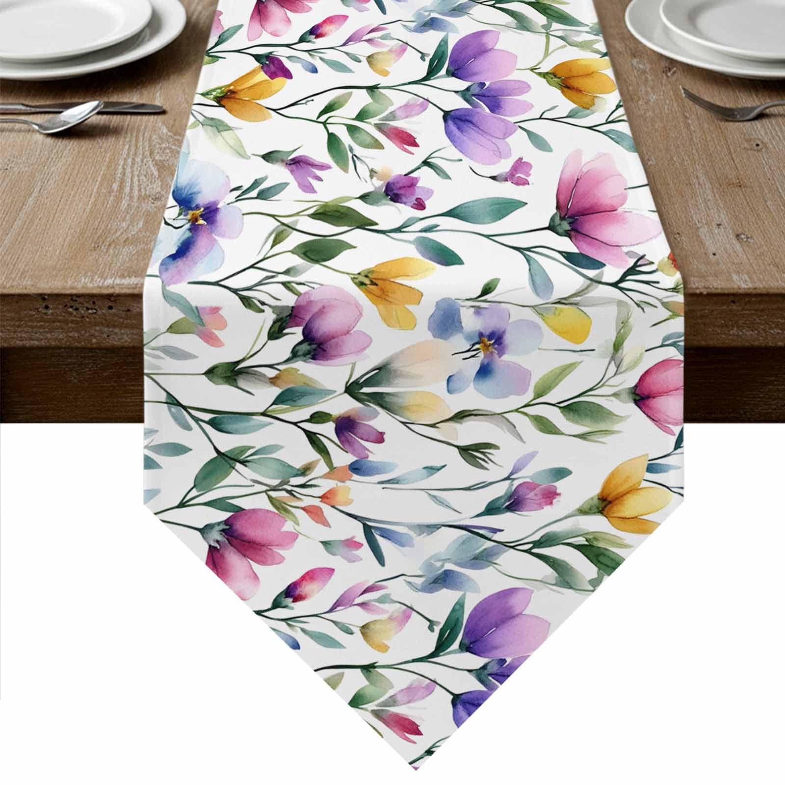 Pueple Pink Flower Table Runner Linen Burlap Table Runner 72 Inches ...