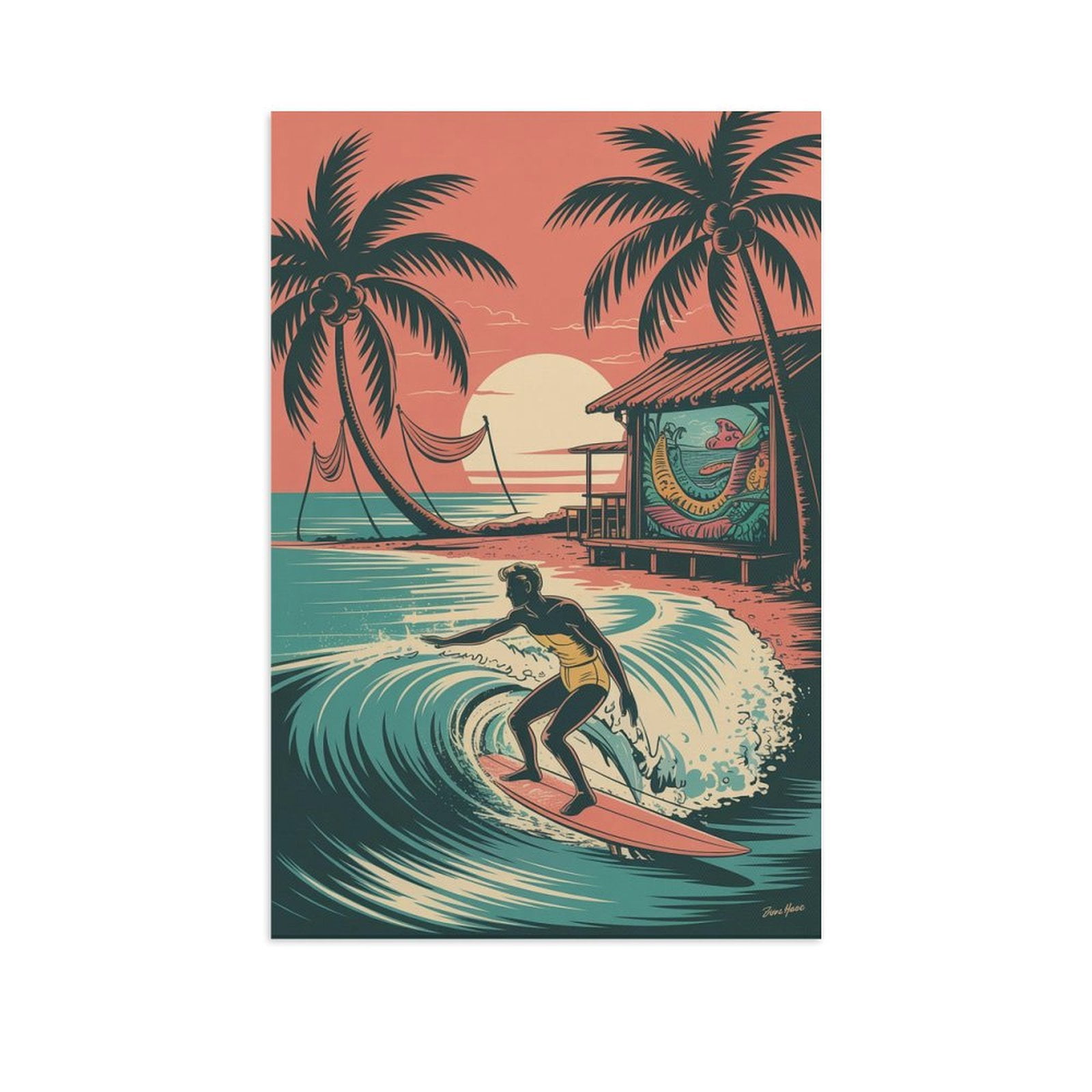 Puerto Escondido Vintage City Travel Poster with Tropical Surf And ...