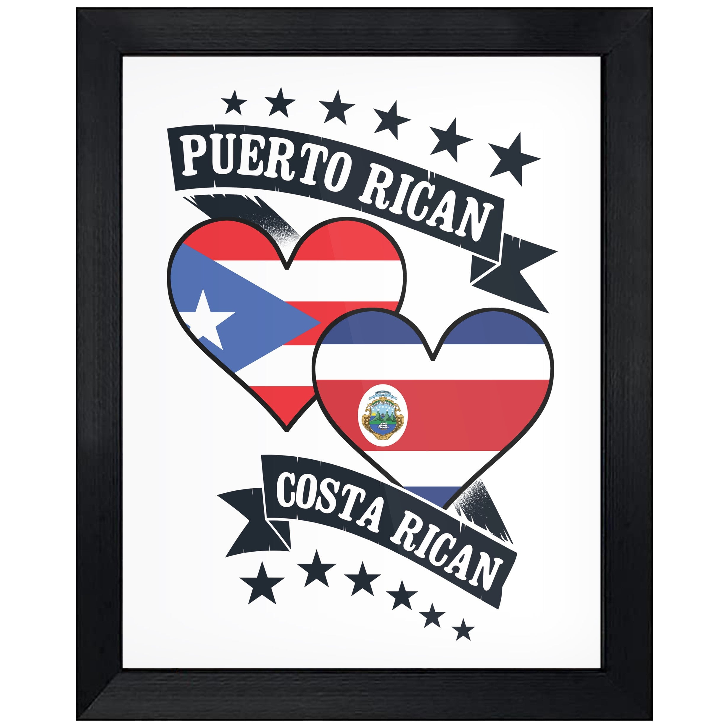 Puerto Rican Costa Rican Heart Flags Puerto Rico Costa Rica 8"x10" Wall ...