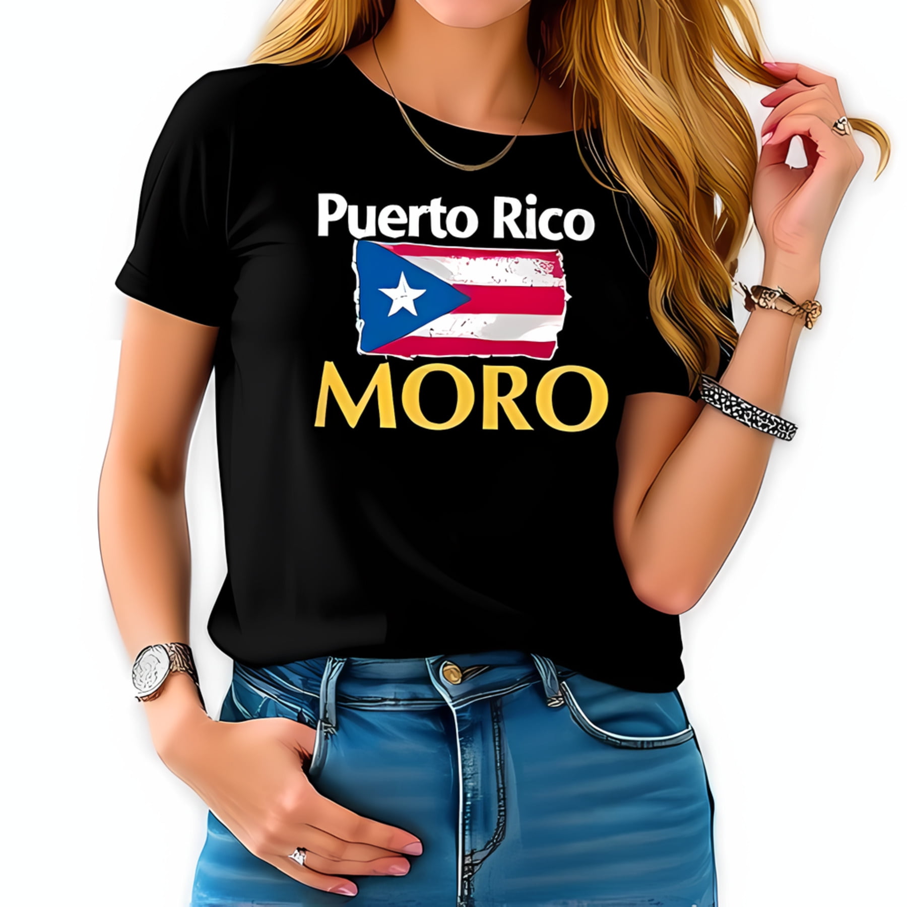 Puerto Rican Flag Graphic T-Shirt - " Puerto Rico MORO " in Bold Gold ...