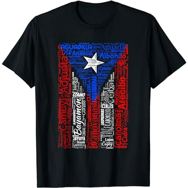 Puerto Rican Flag Shirt with Towns and Cities of Puerto Rico T-Shirt ...