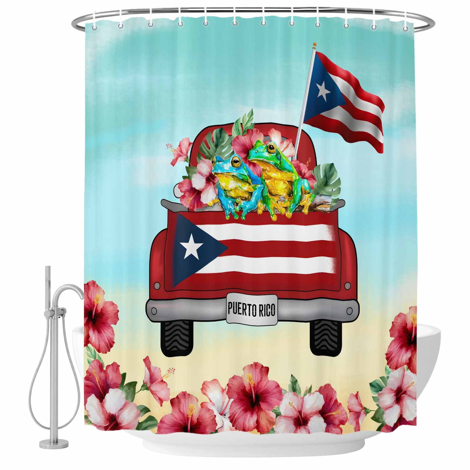 Puerto Rican Flag Shower Curtain Set - 48" x 72" Washable Bathtub ...