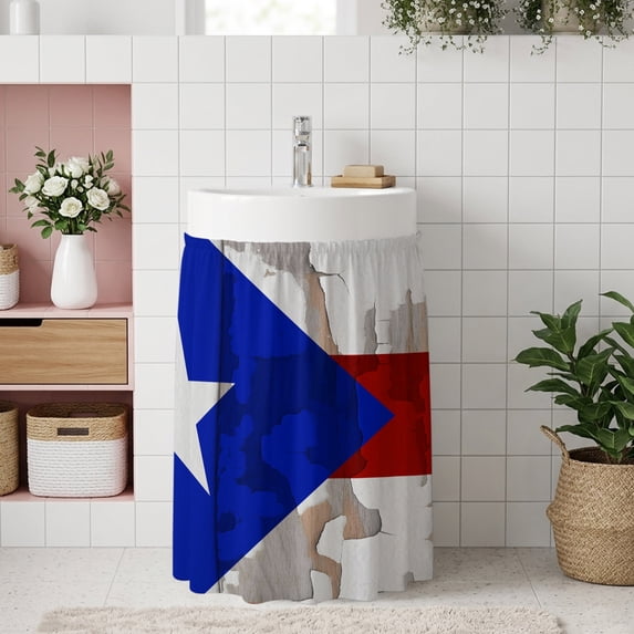 Puerto Rican Flag Small Cabinet Curtain 11''x13'', Vintage Geometric ...