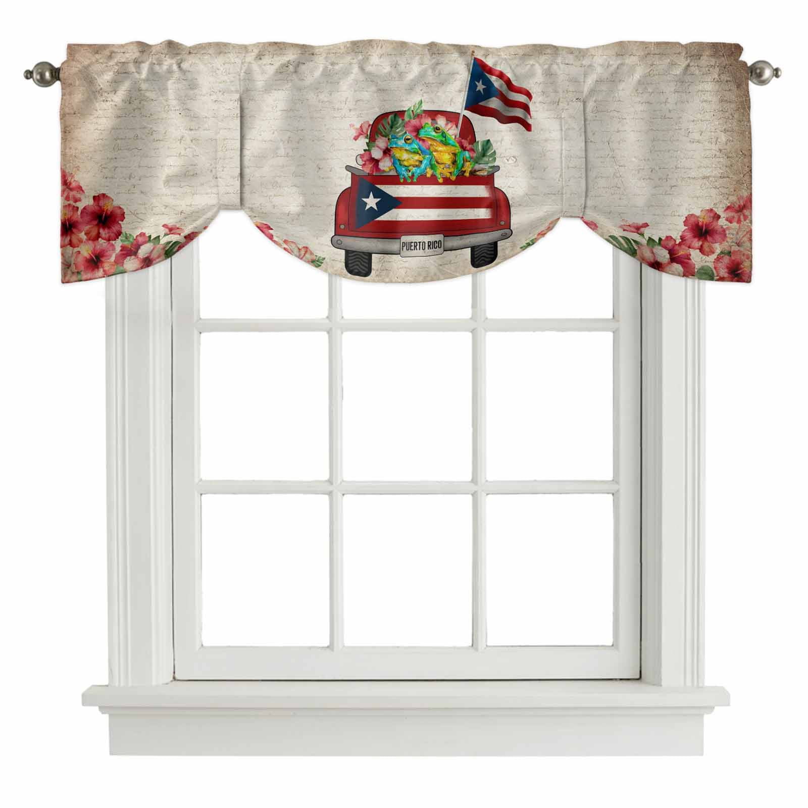 Puerto Rican Flag Tie Up Valance Curtains for Windows, Kitchen Curtains ...