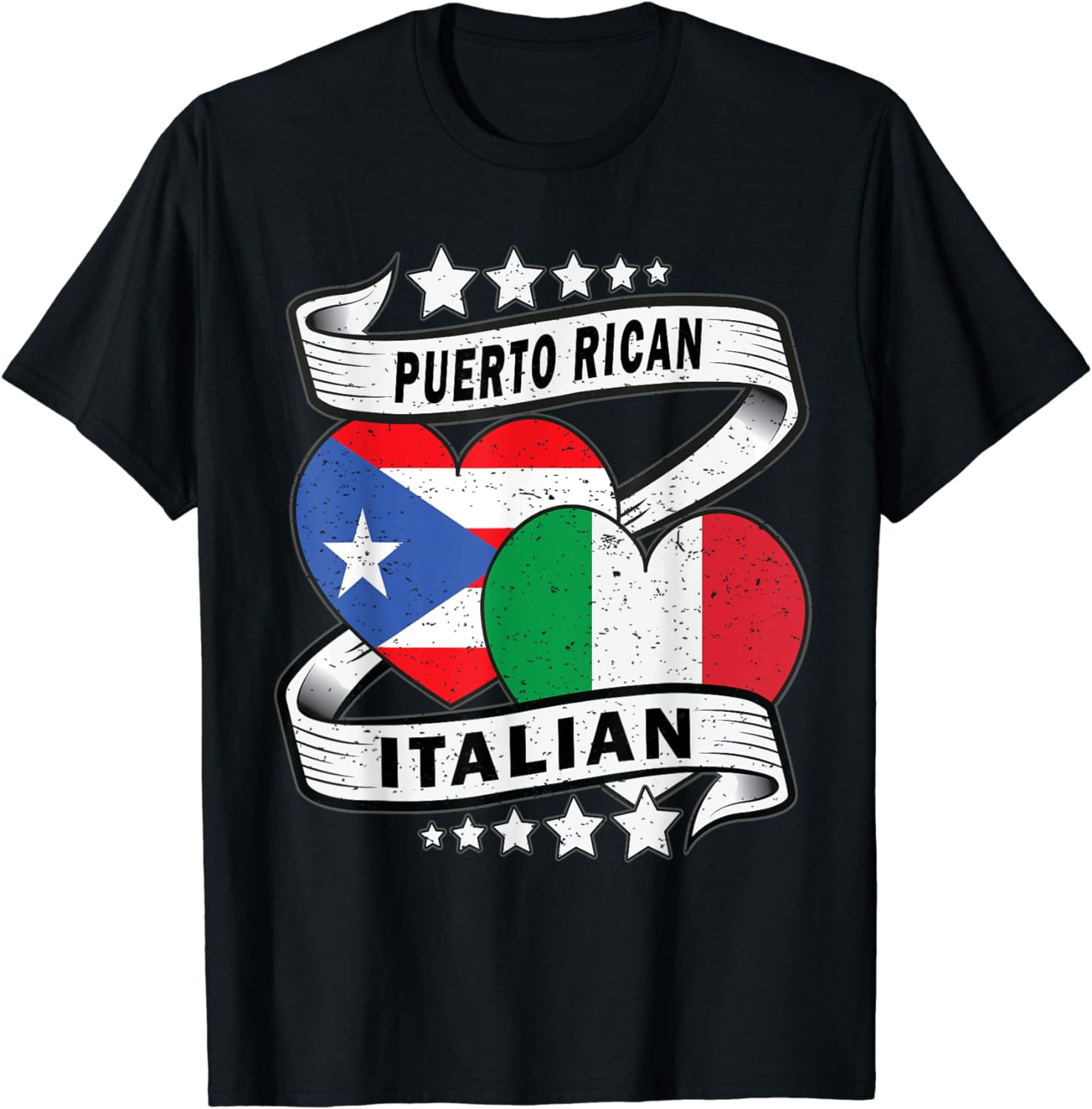 Puerto Rican Italian Flag, Half Puerto rican Half Italian Black T-Shirt ...