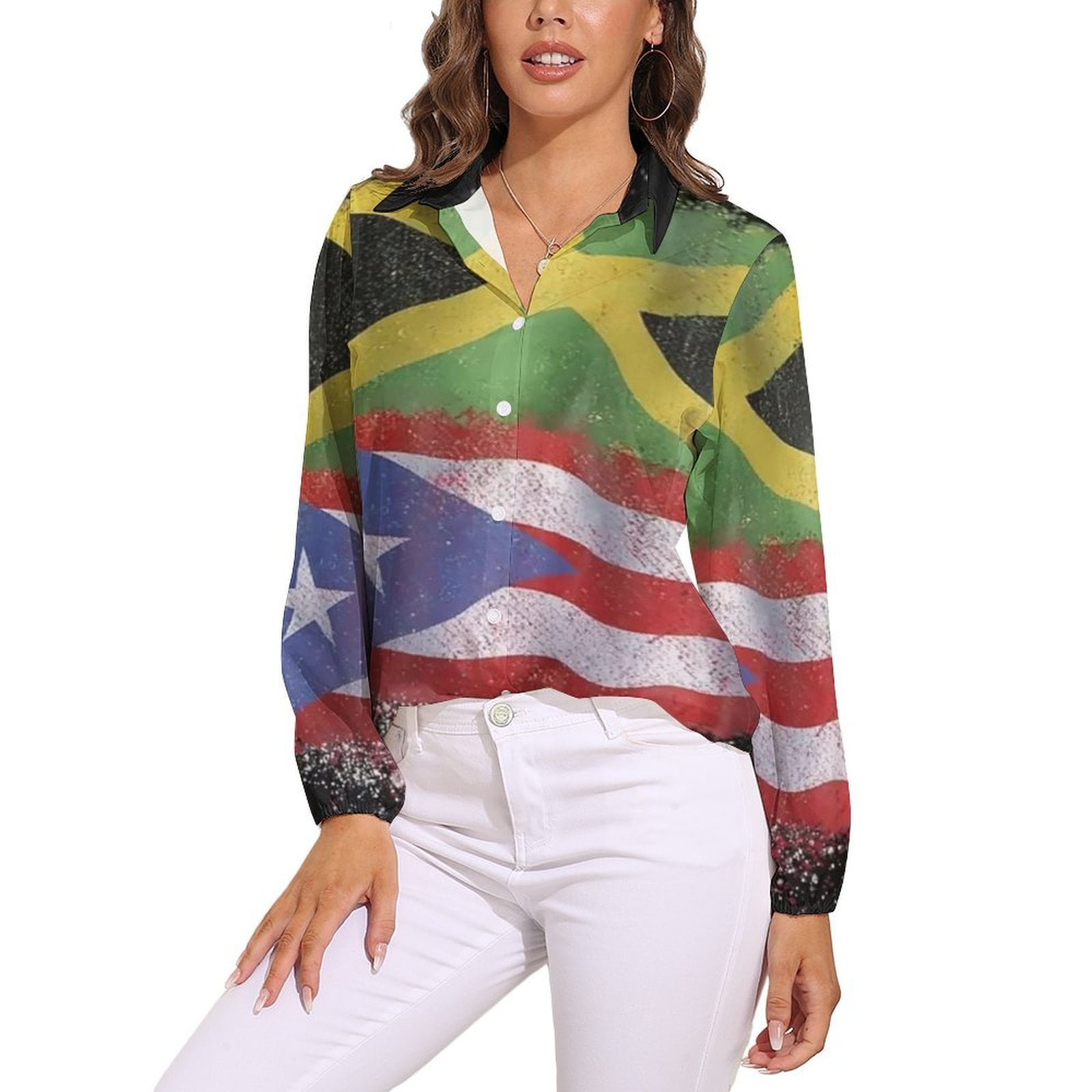 Puerto Rican Jamaican Love Jamarican Long Sleeve Blouse Woman ...