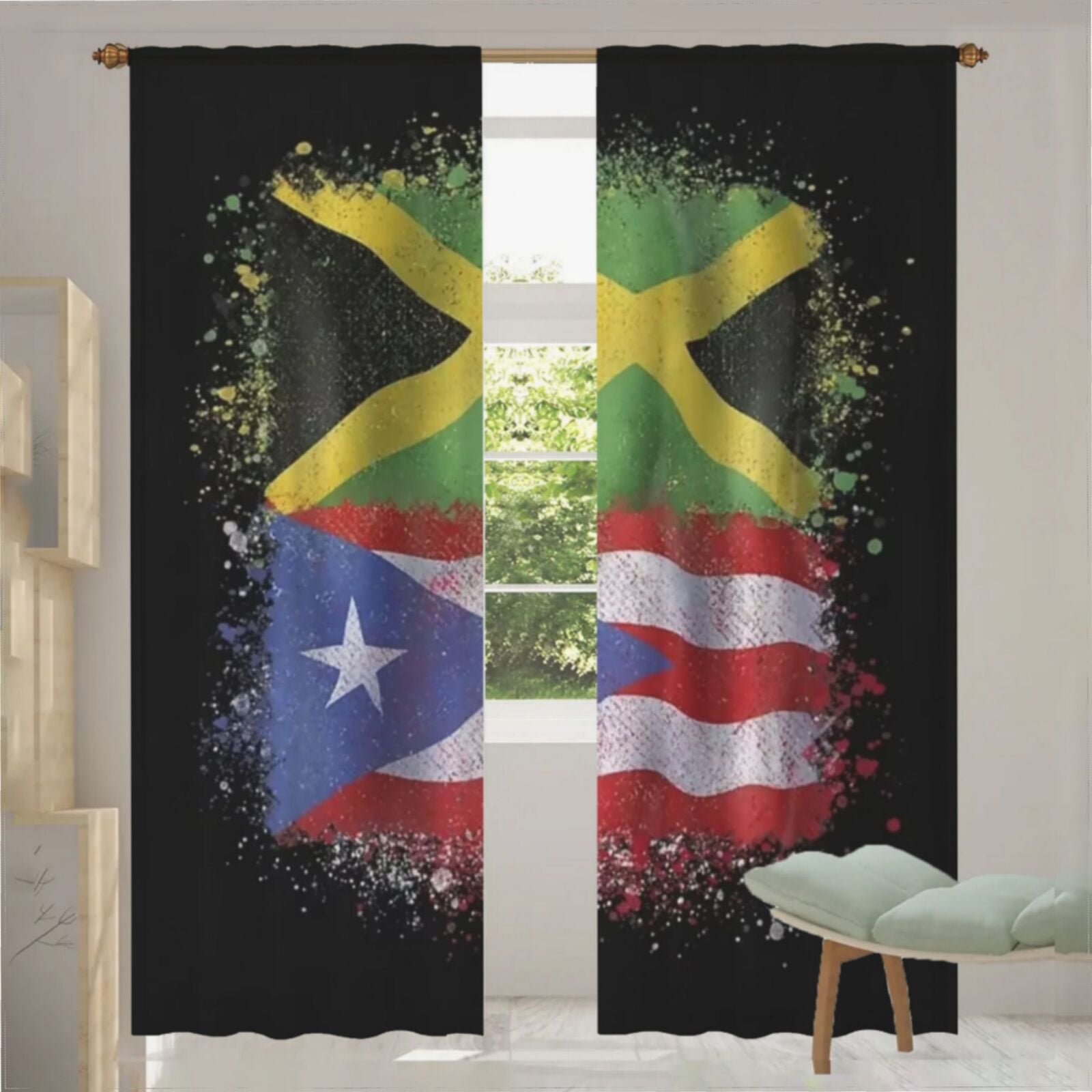 Puerto Rican Jamaican Love Jamarican Tulle Sheer Window Curtains For ...