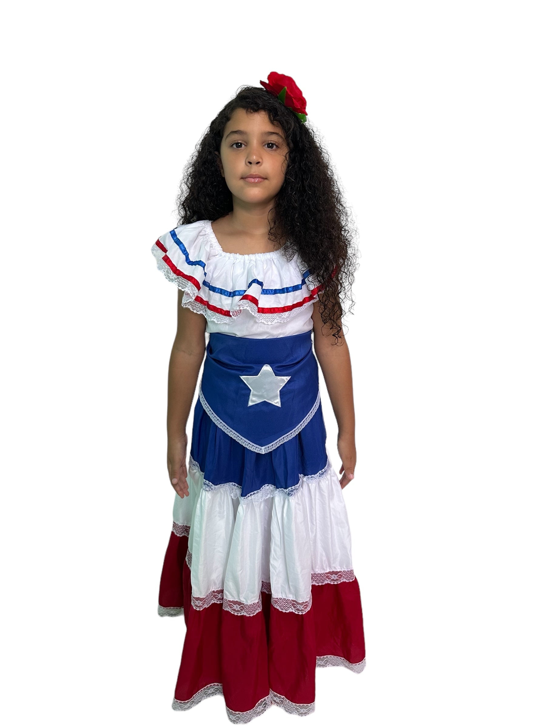 Puerto Rican Traditional Dress with Flag and Star Belt for Girls ...